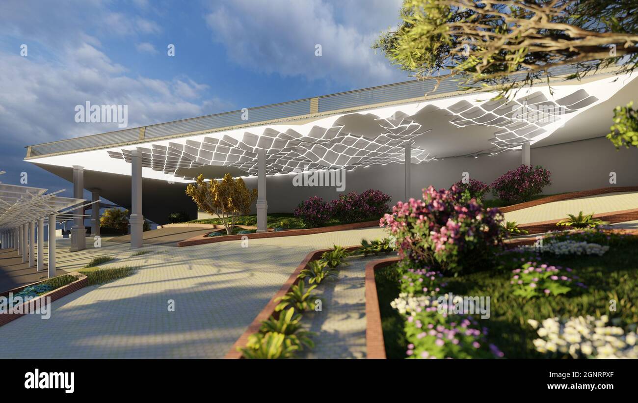 three dimensional illustration of park street with parametric ceiling ...