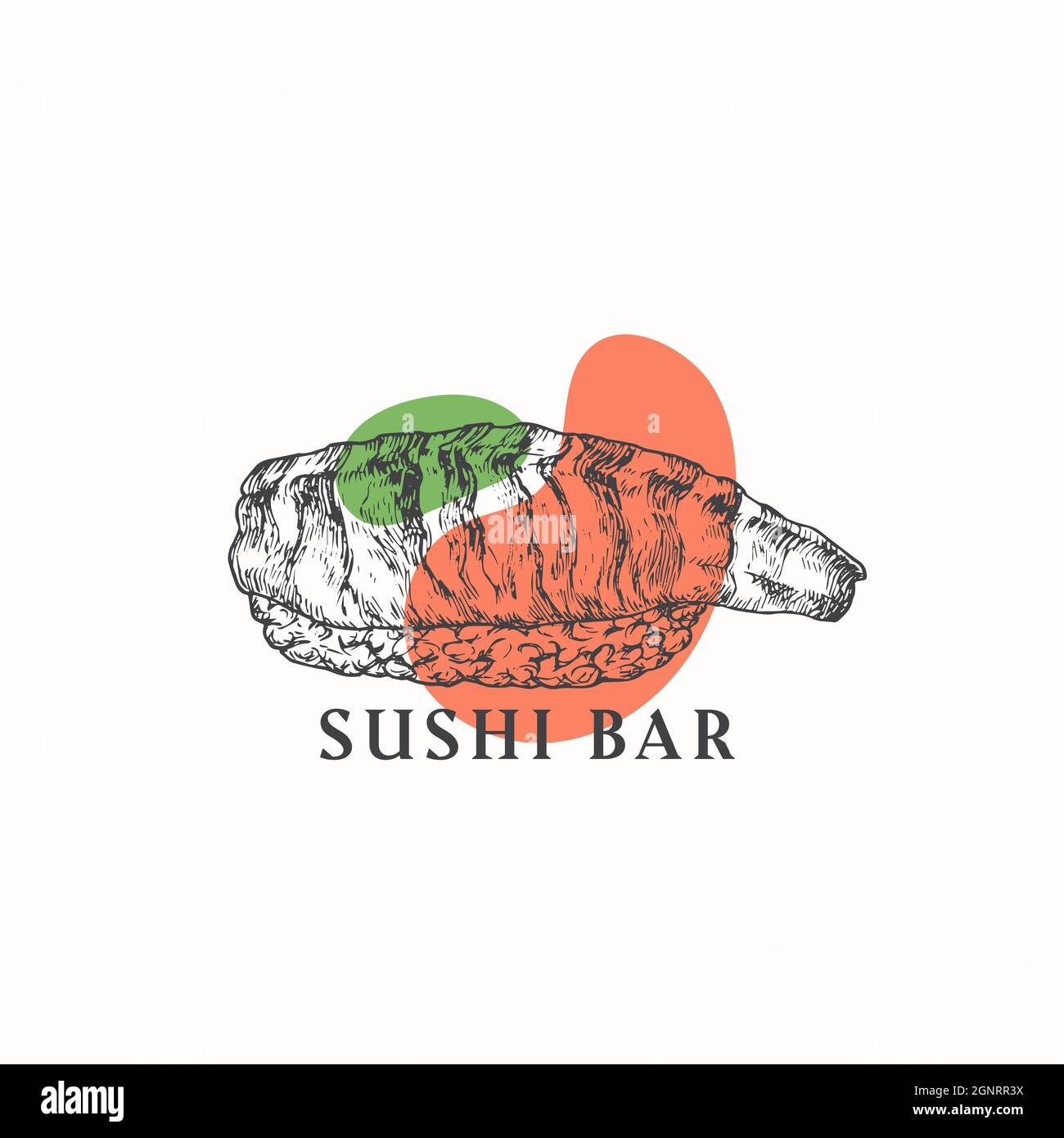 Japanese Food Abstract Sign, Symbol or Logo Template. Hand Drawn Sushi ...