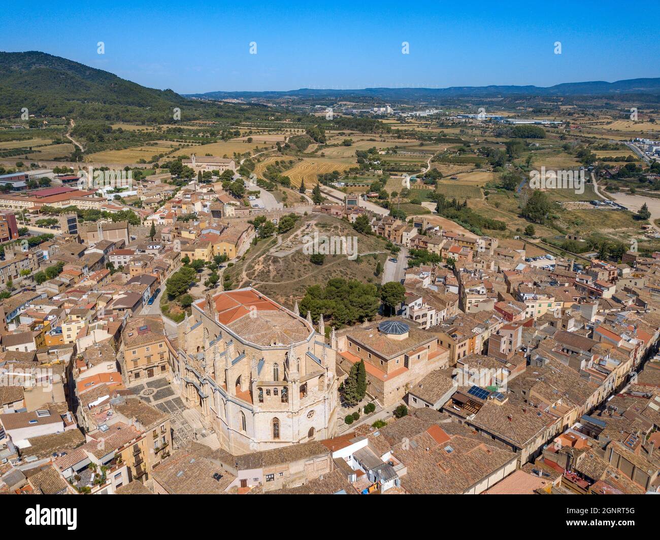 Aerial view of the old church of Santa Maria in Montblanc Medieval. The ...