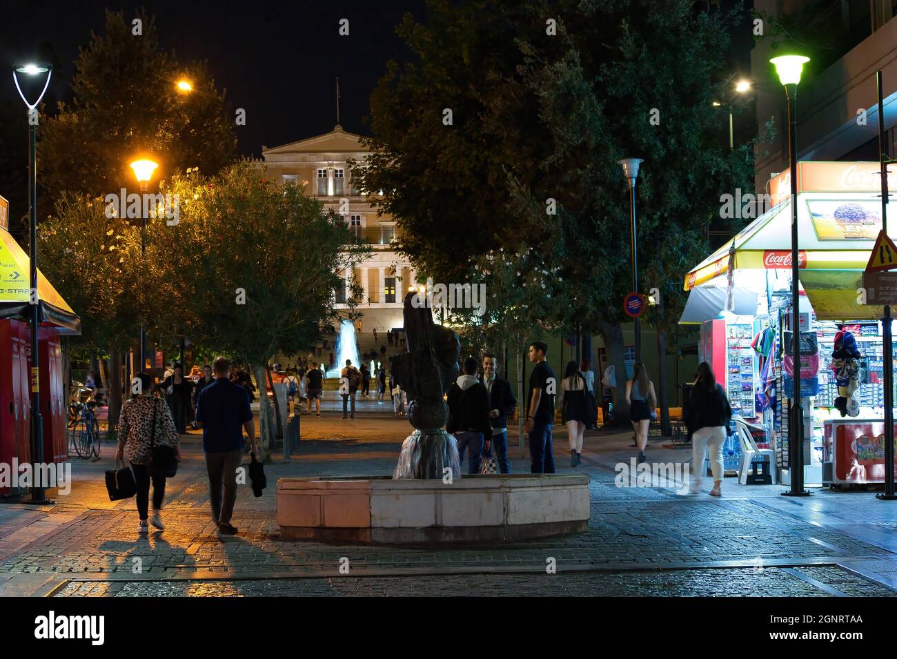 ATHENS, GREECE - Sep 22, 2021: Athena at dusk, street photo, Ermou ...
