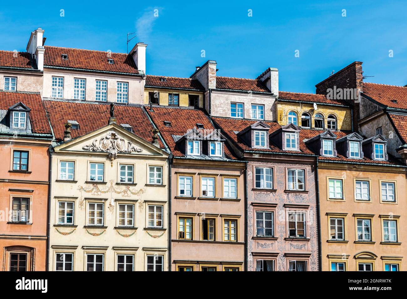 Facade of old classic buildings in the Old Town Market Place or Rynek ...