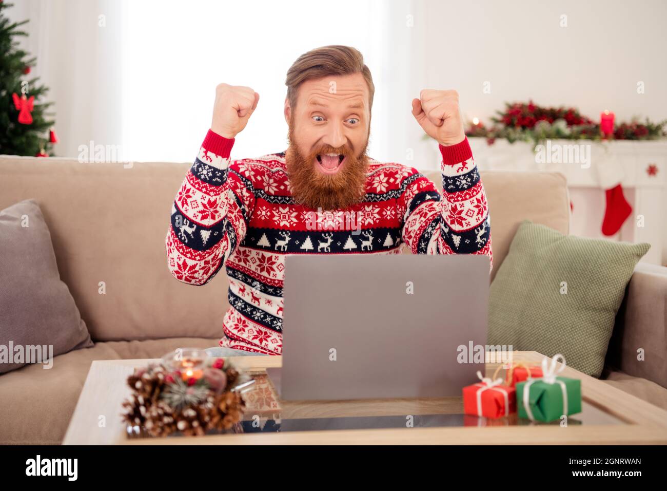 Photo of young excited man happy positive smile rejoice victory ...