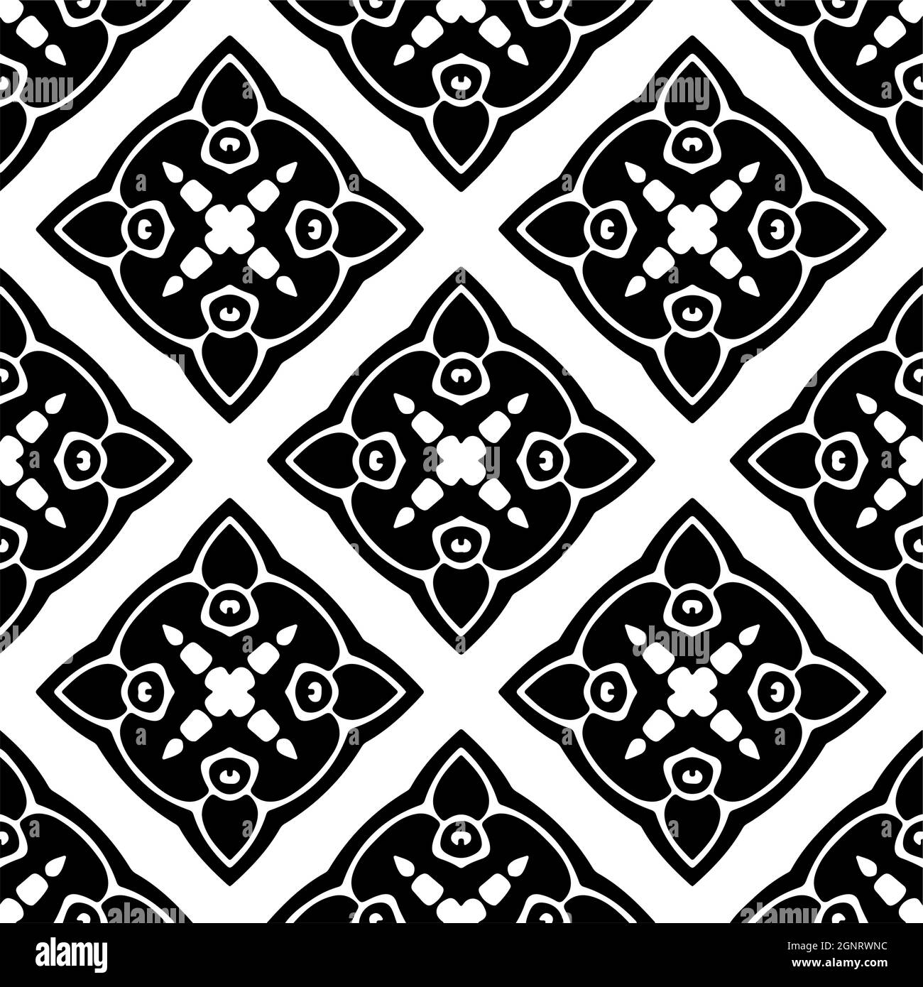 Flower geometric pattern. Seamless vector background. White and black ...