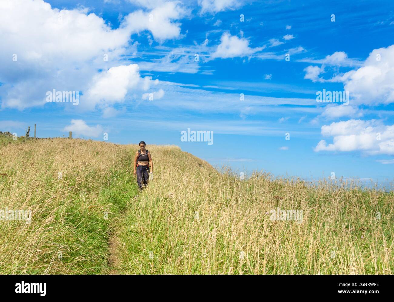 Woman on the Cleveland Way coastal footpath on some of the highest ...