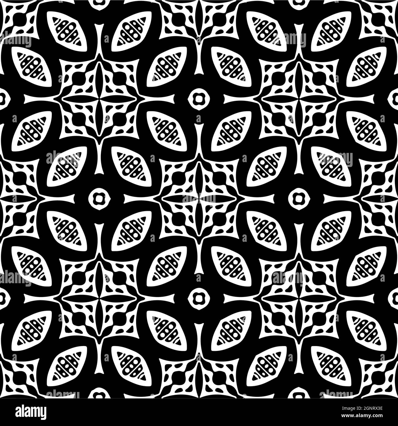 Flower geometric pattern. Seamless vector background. White and black ...