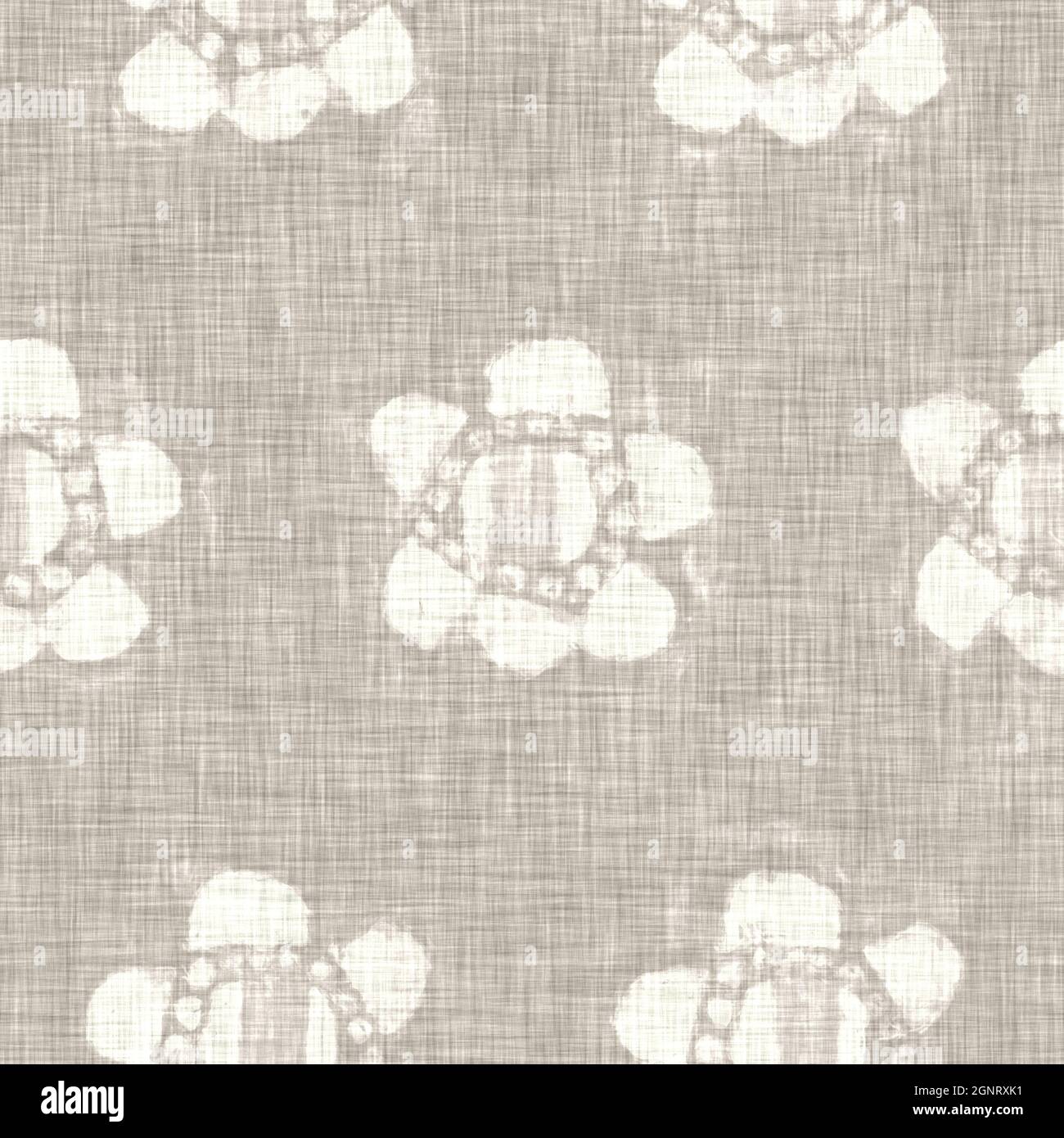 Hand drawn grey flower motif linen texture. Whimsical garden seamless ...