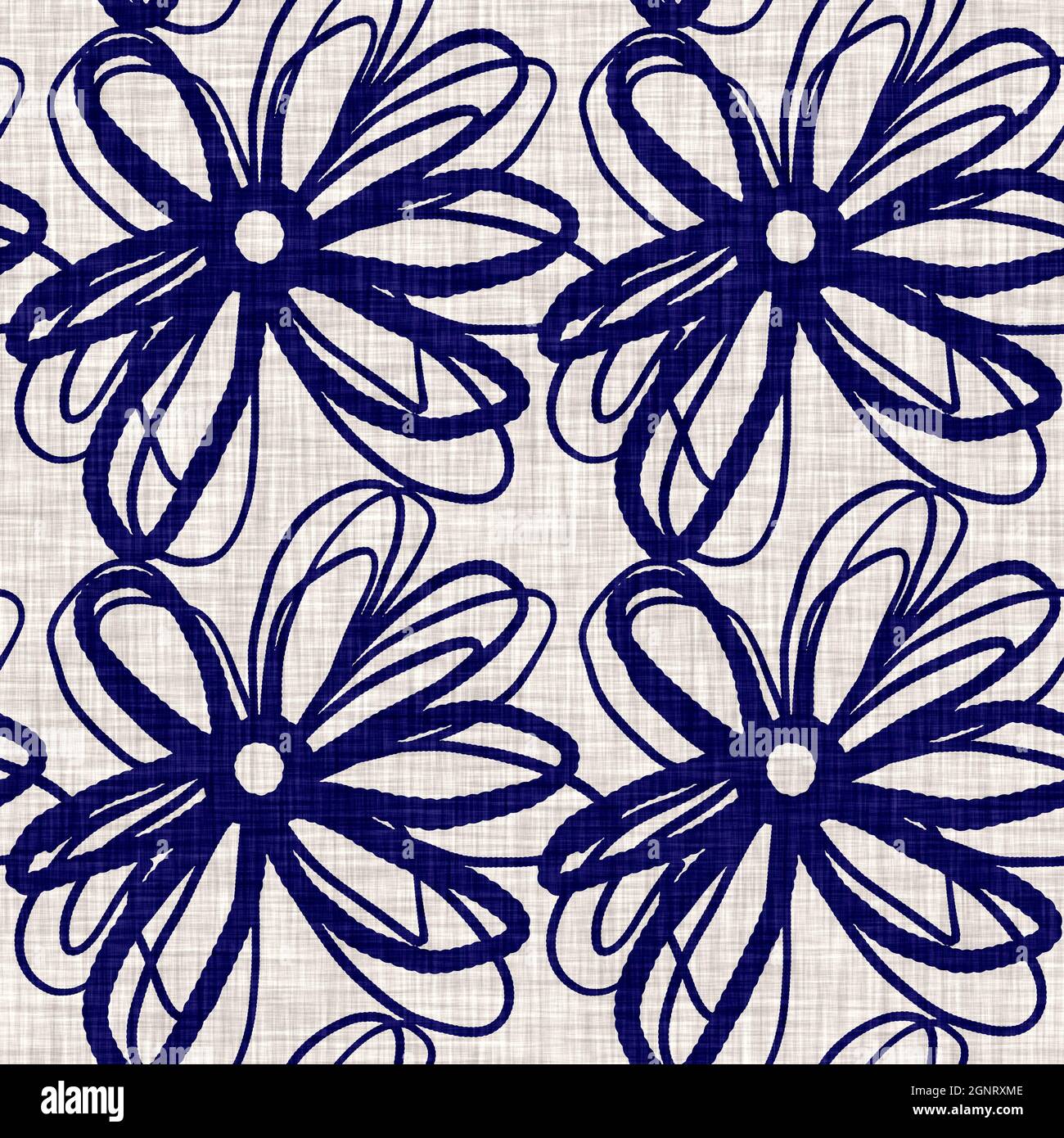 Indigo blue flower block print dyed linen texture background. Seamless ...