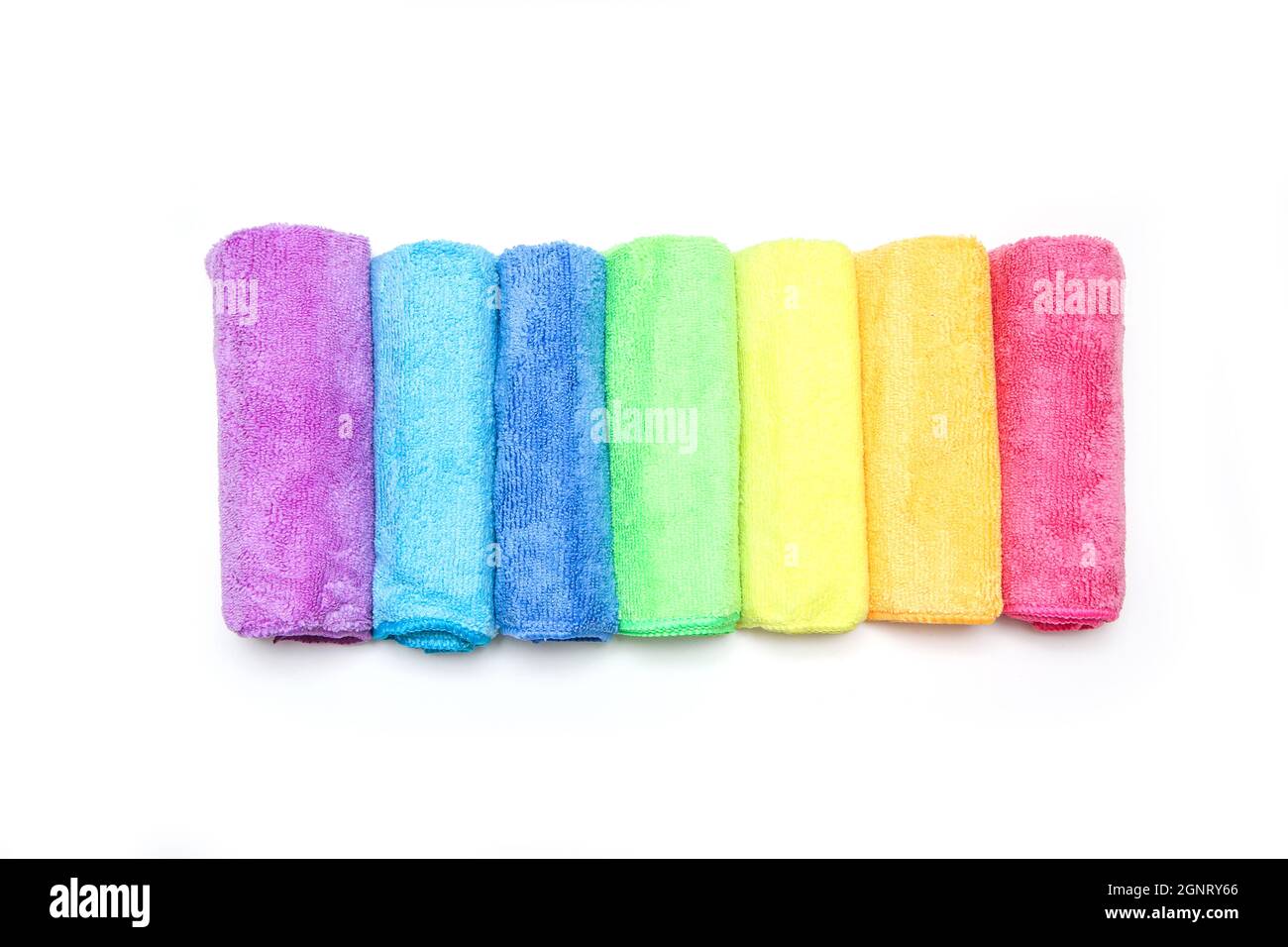 The row of the different colorful micro fibre rags ordered in a white ...