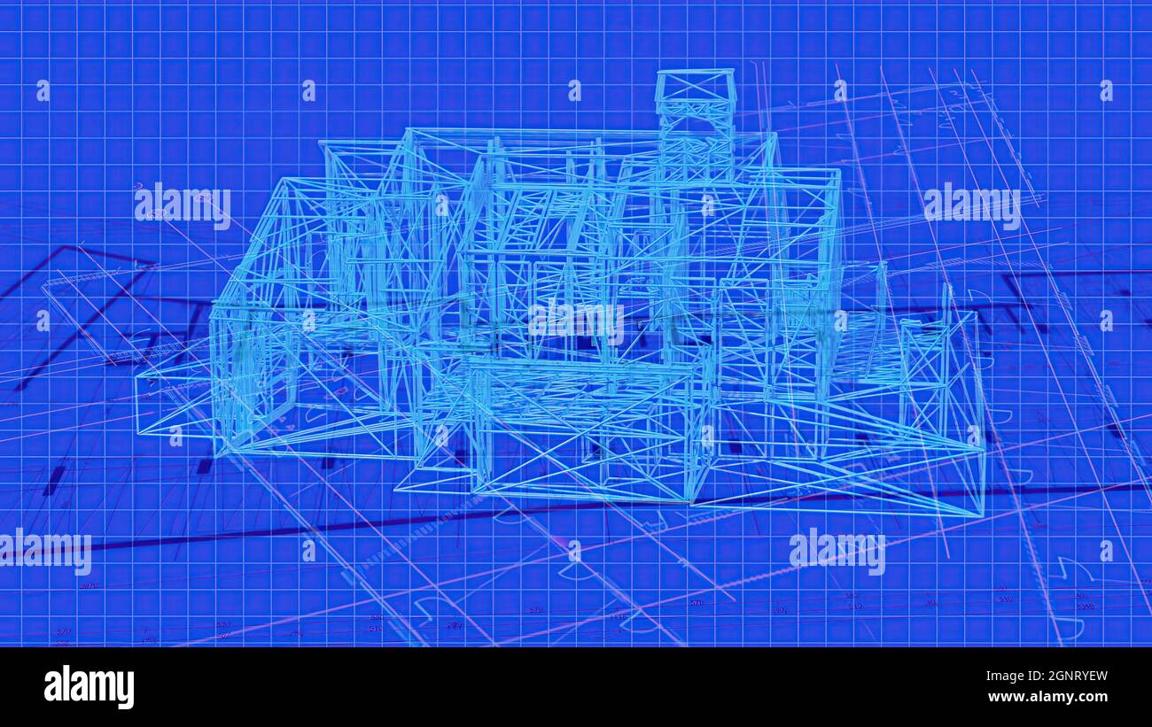 3d illustration - Technical Drawing of floor design being drawn with ...
