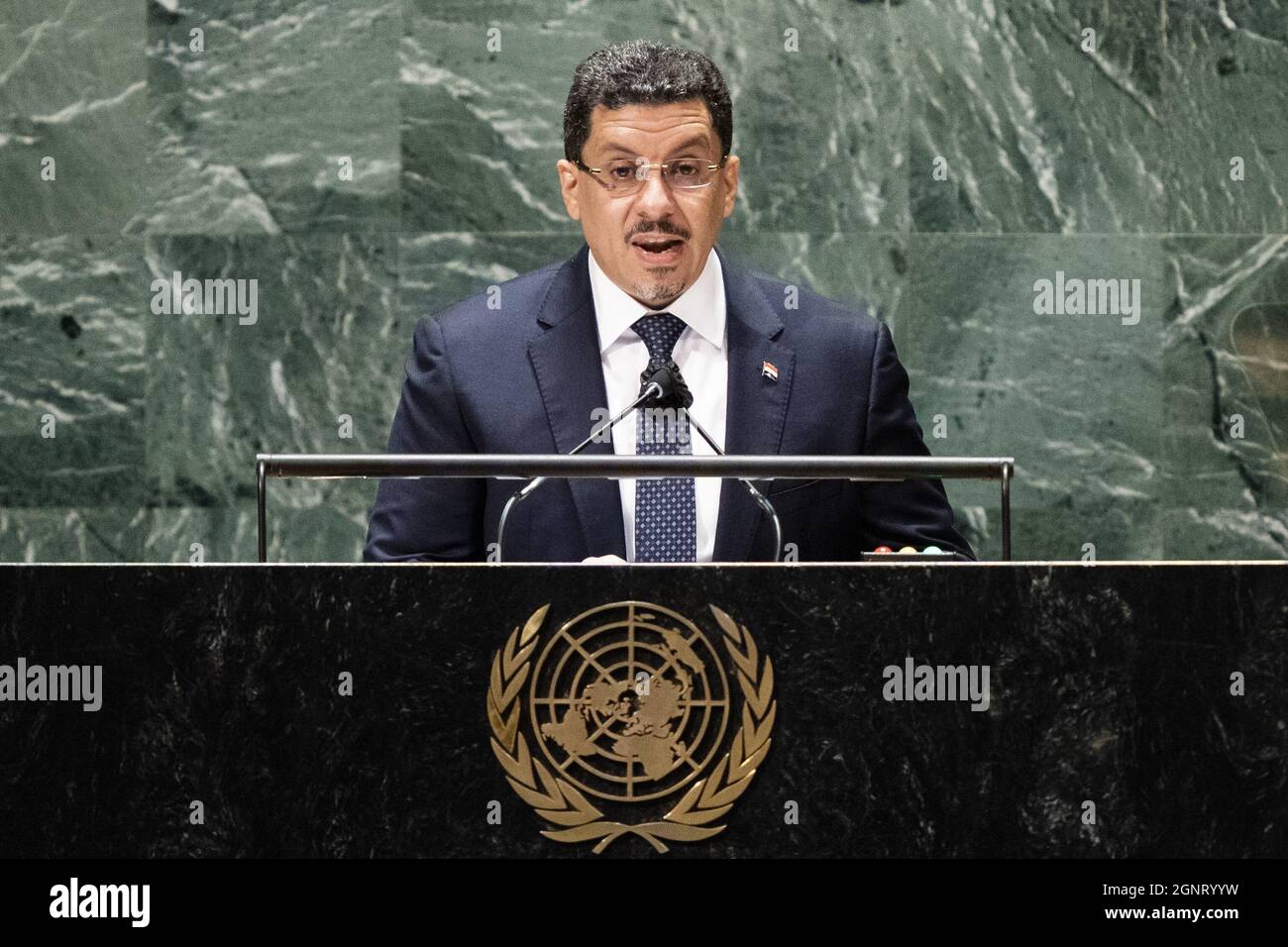 New York, United States. 27th Sep, 2021. Yemen's foreign minister Ahmad ...