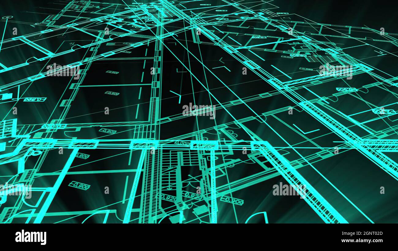 3d illustration - Technical Drawing of floor design being drawn with ...