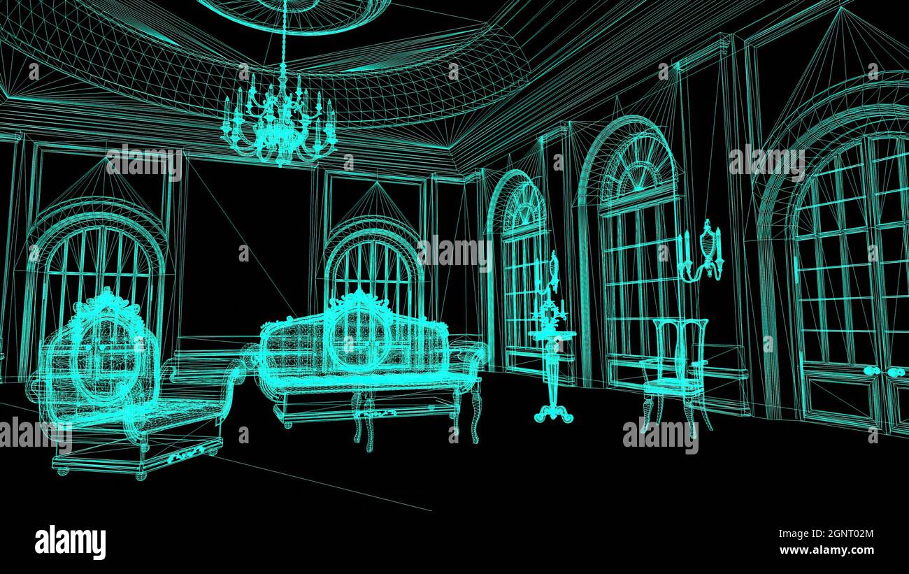 3d illustration - Technical Drawing of floor design being drawn with ...