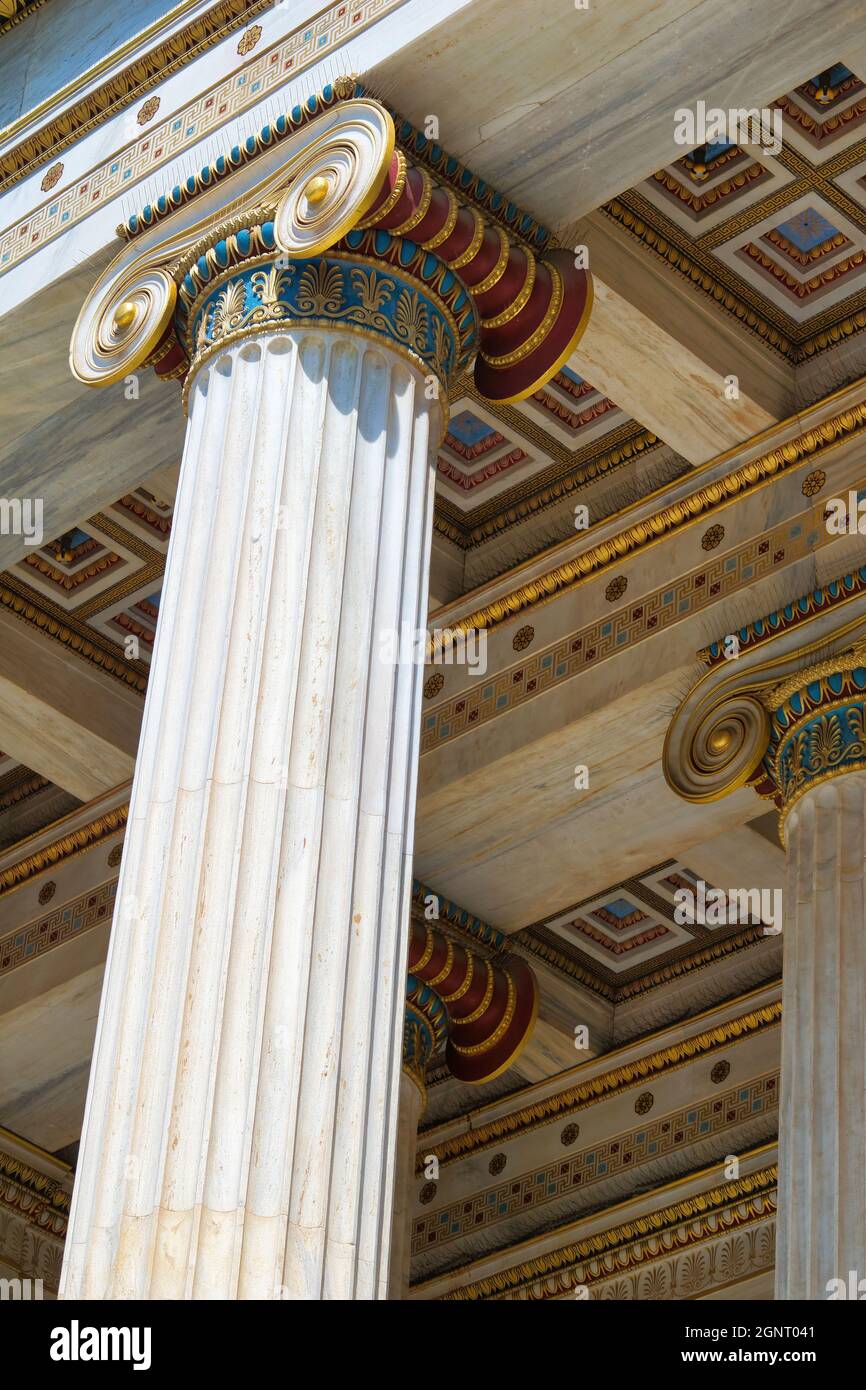 ATHENS, GREECE - Sep 09, 2021: magnificent columns of Ionic style, and ...