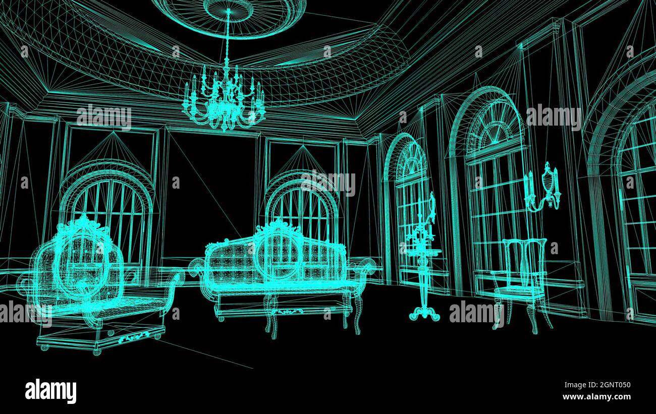 3d illustration - Technical Drawing of floor design being drawn with ...