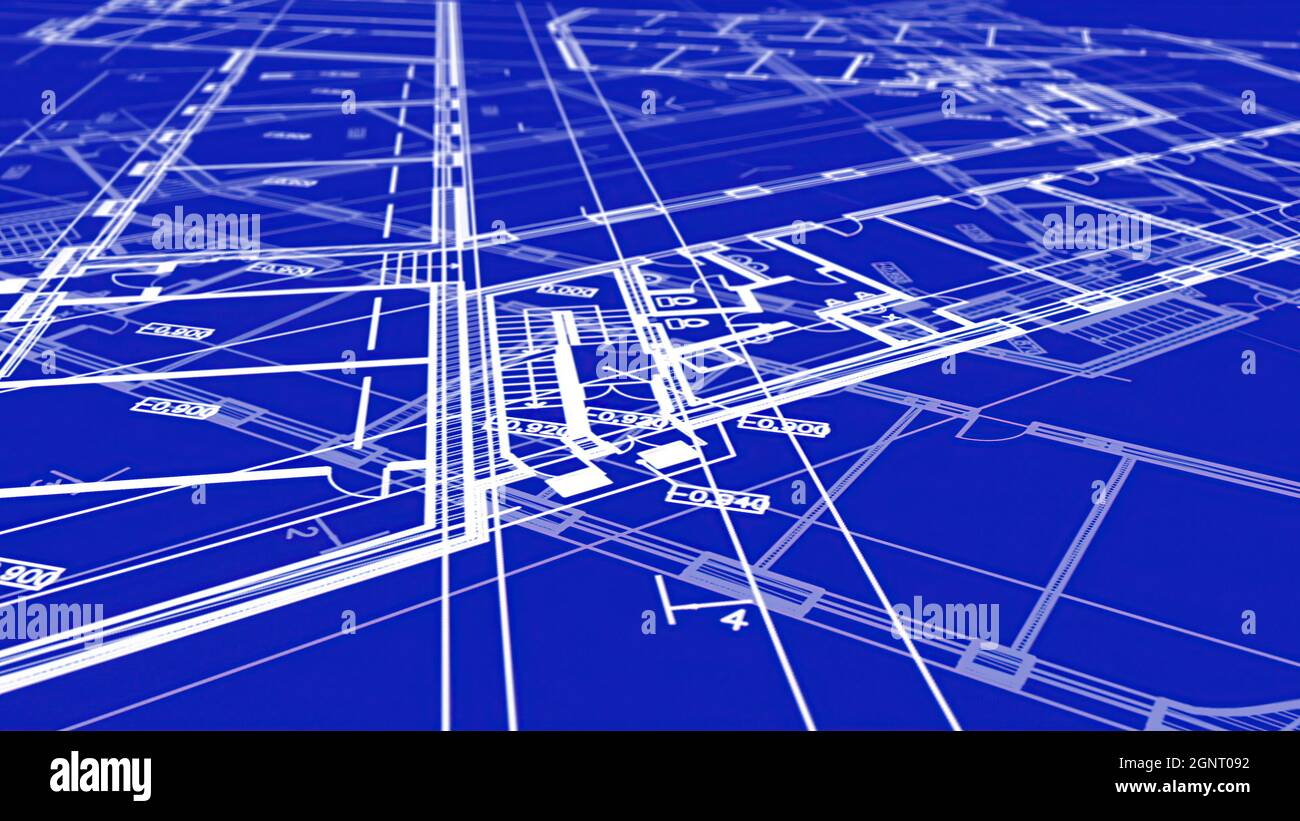 3d illustration - Technical Drawing of floor design being drawn with ...