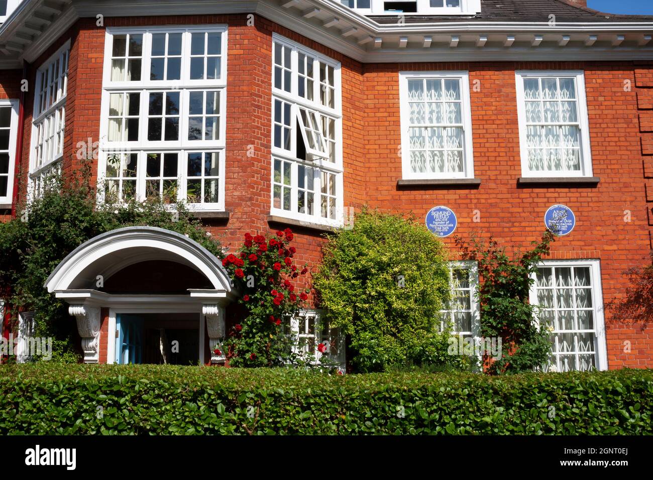 Close-up of the building of the Freud Museum in London, which was the ...