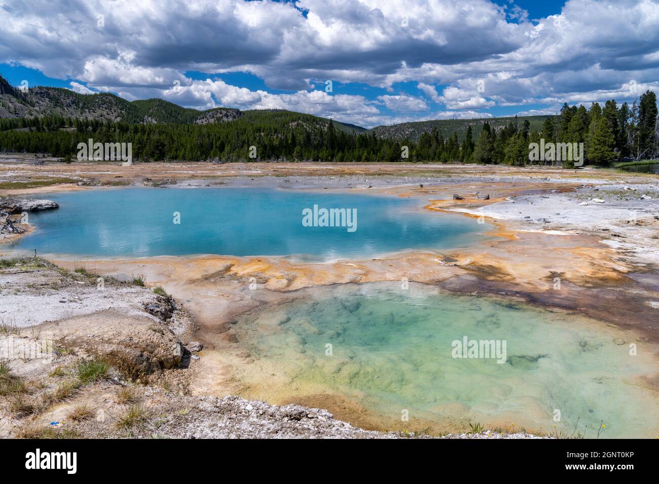 The colorful hot springs of Biscuit Basin thermal feature area of ...