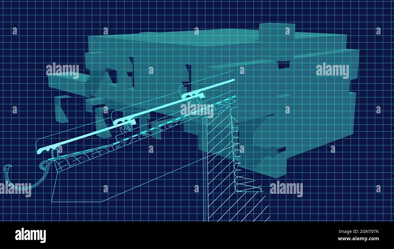 3d illustration - Technical Drawing of floor design being drawn with ...