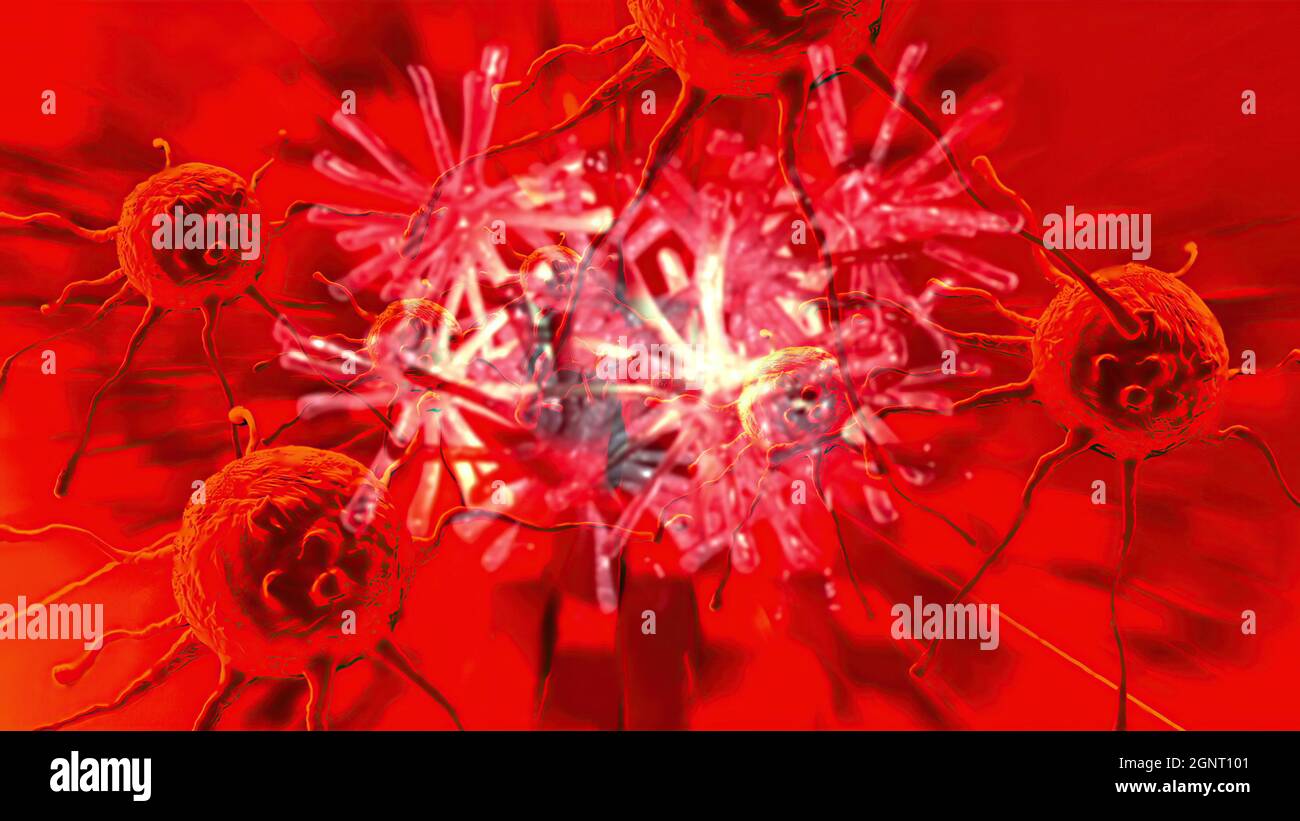 3d illustration - Damaged And Disintegrating Cancer Cell Stock Photo ...