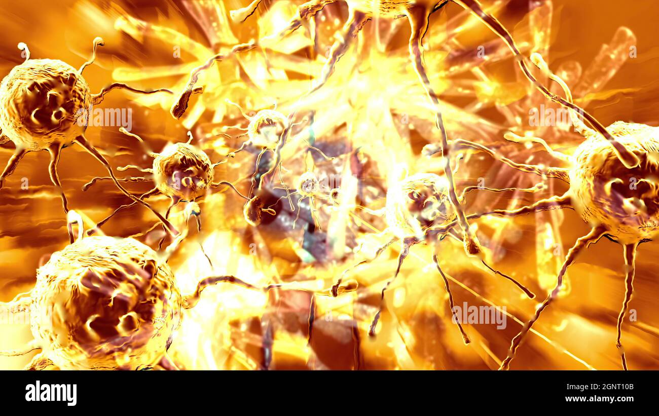 3d illustration - Damaged And Disintegrating Cancer Cell Stock Photo ...