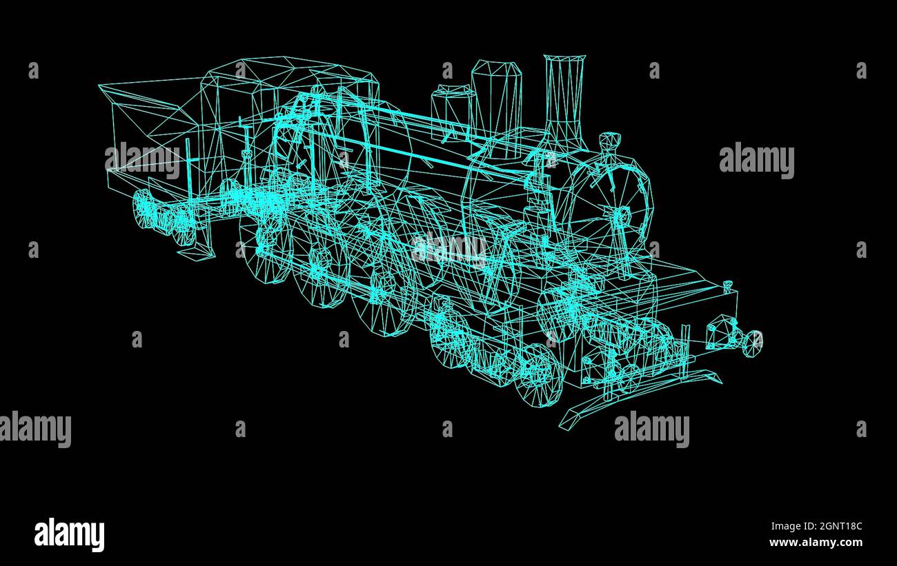 3d illustration - Wire Frame Model Of Train on a black background Stock ...
