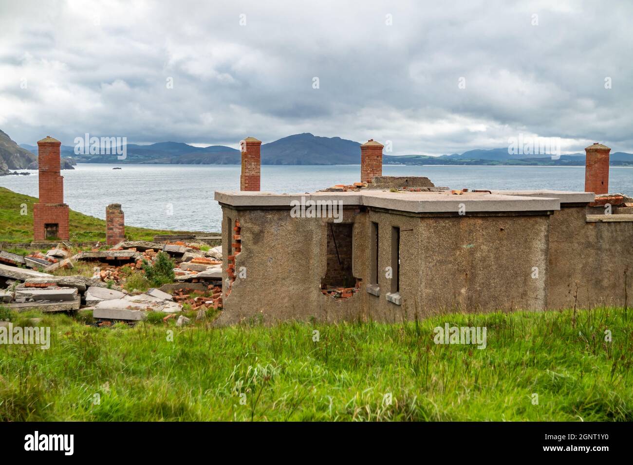 The ruins of Lenan Head fort at the north coast of County Donegal ...