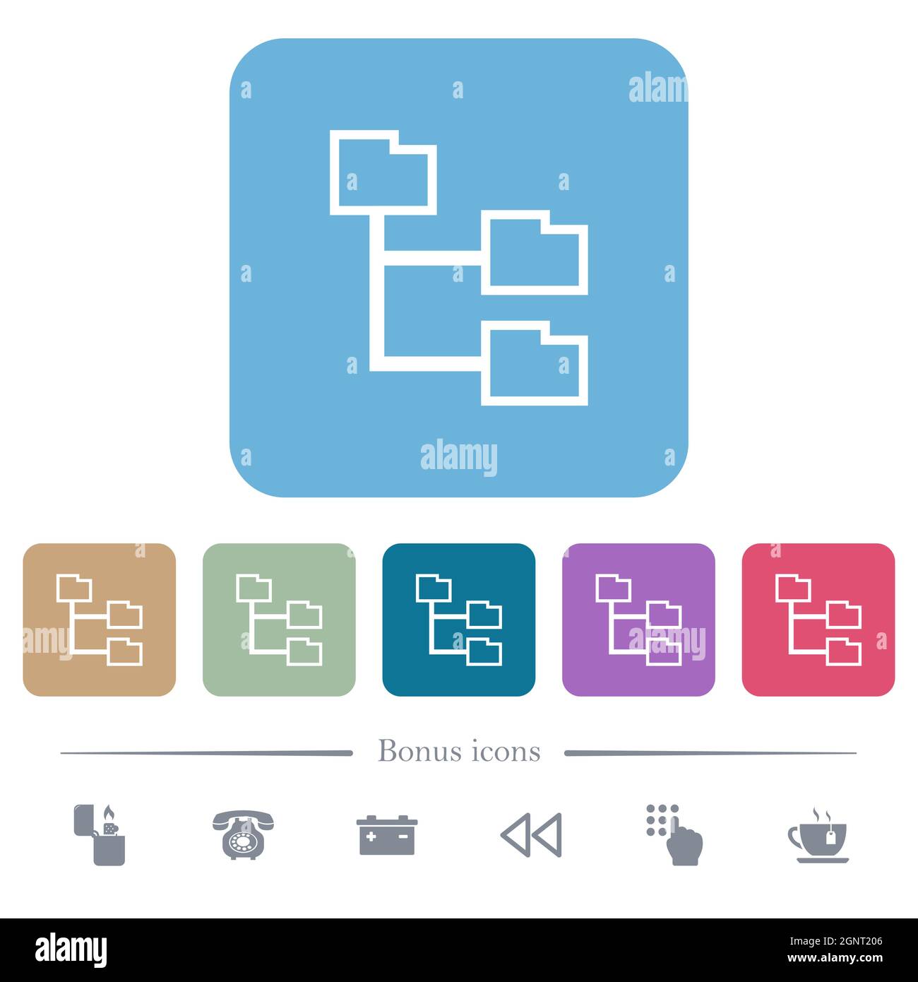 Folder structure outline white flat icons on color rounded square ...