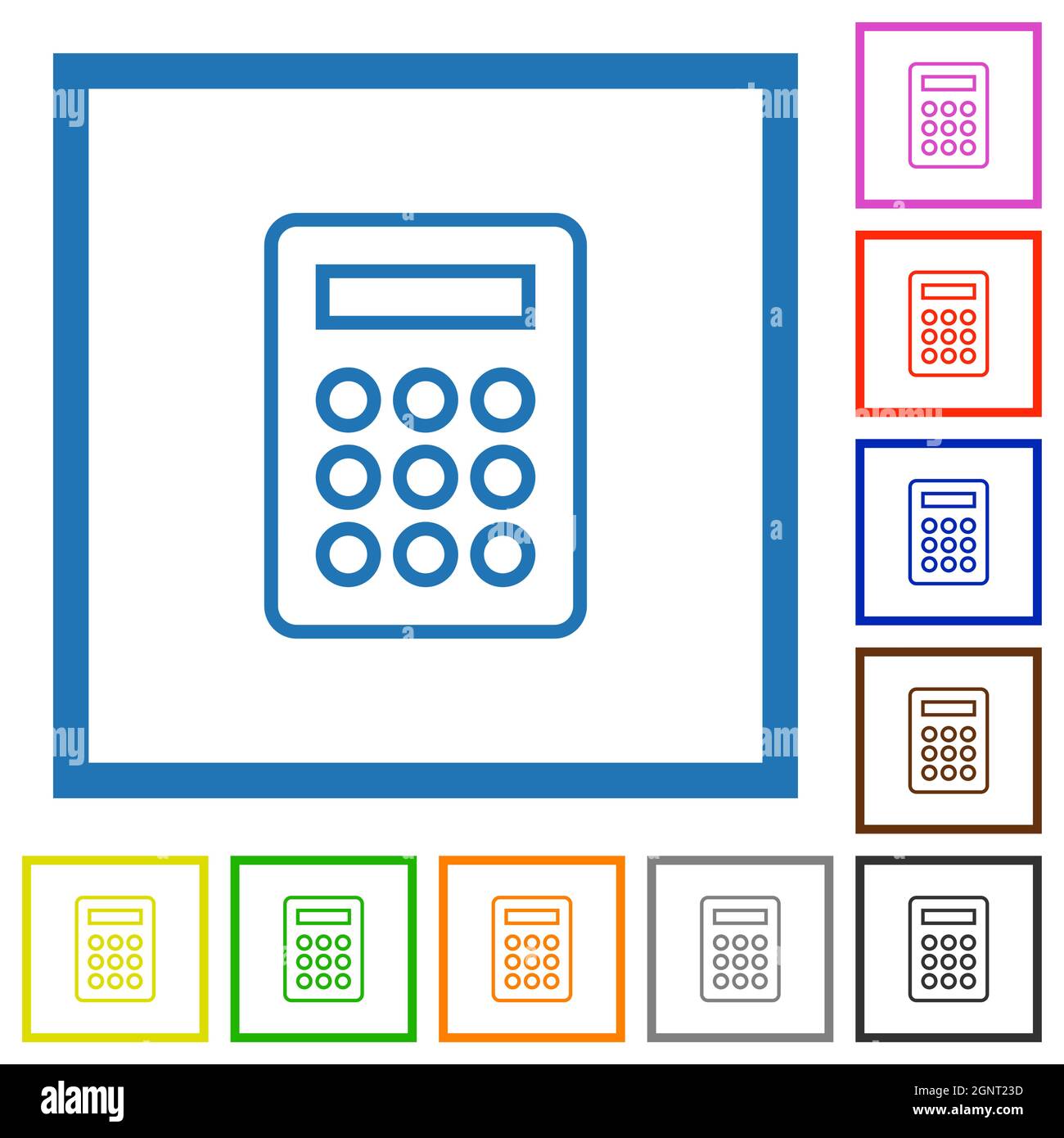 Calculator outline flat color icons in square frames on white ...