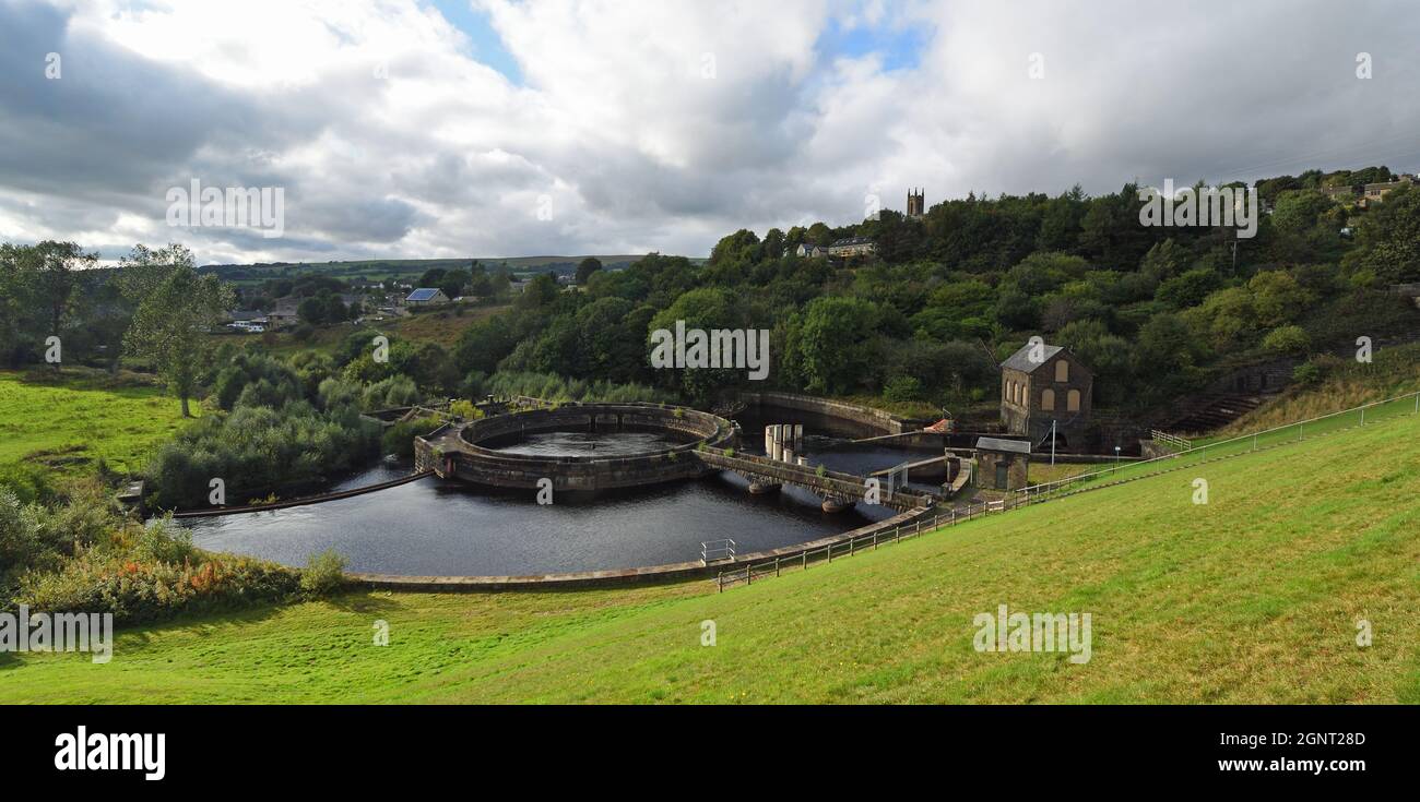 Bottoms Reservoir and river Etherow with village of Tintwistle in ...