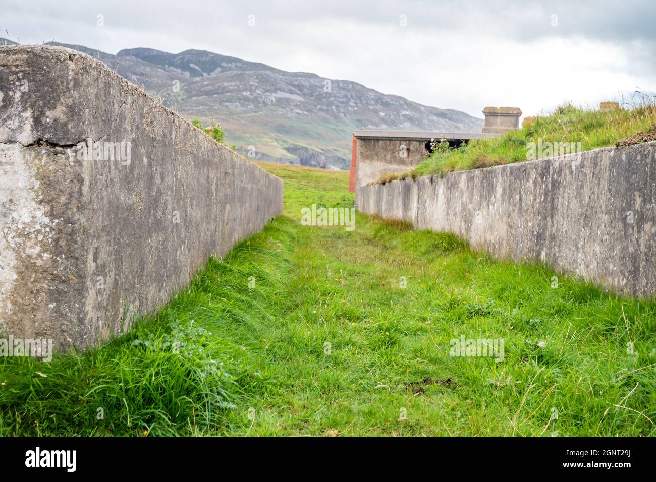 The ruins of Lenan Head fort at the north coast of County Donegal ...
