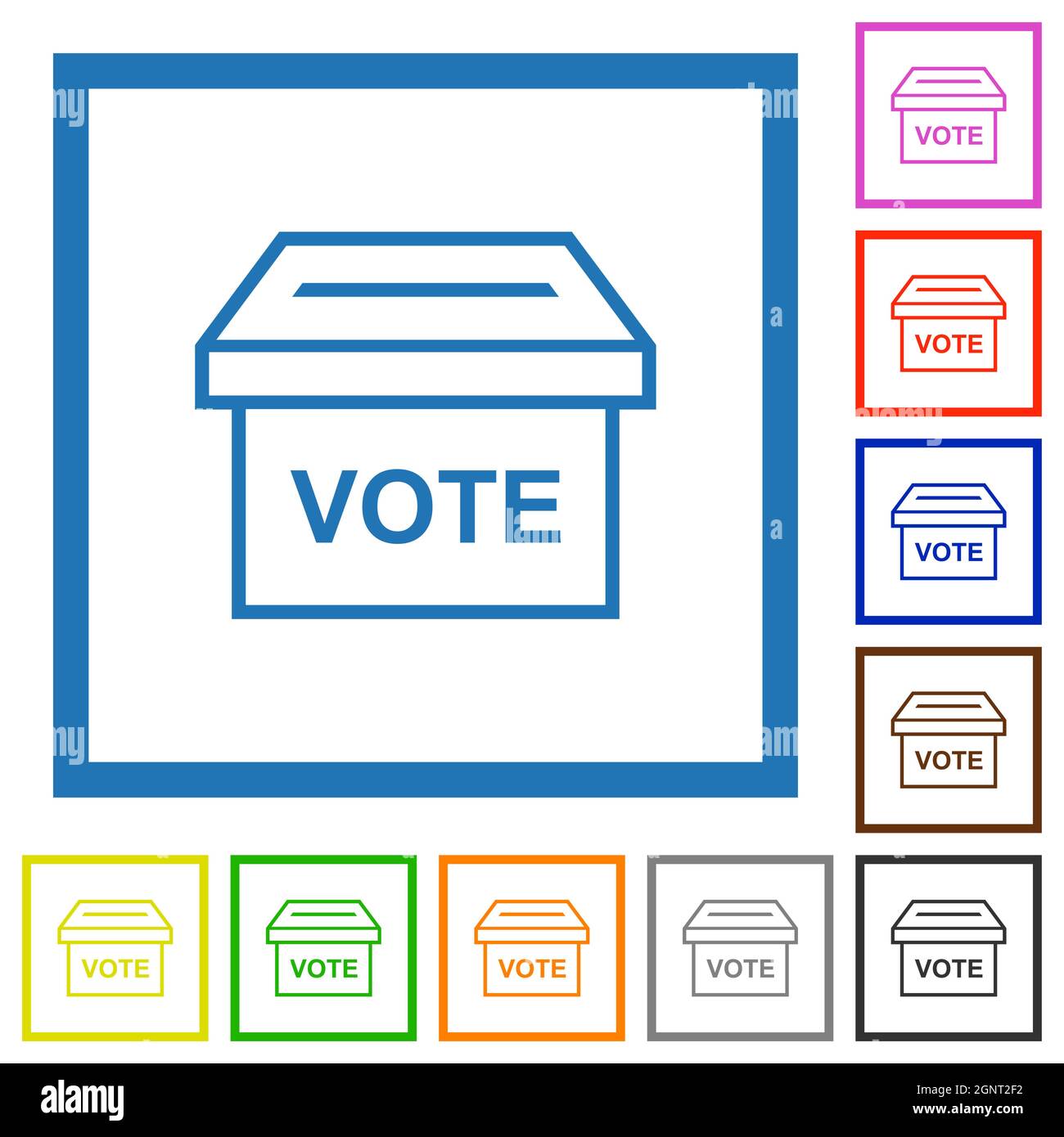 Ballot box outline flat color icons in square frames on white ...