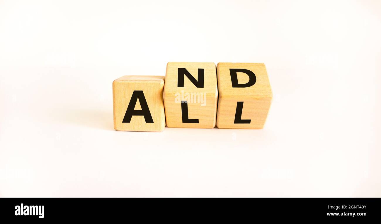 And all symbol. Turned wooden cubes with words 'And all'. Beautiful ...