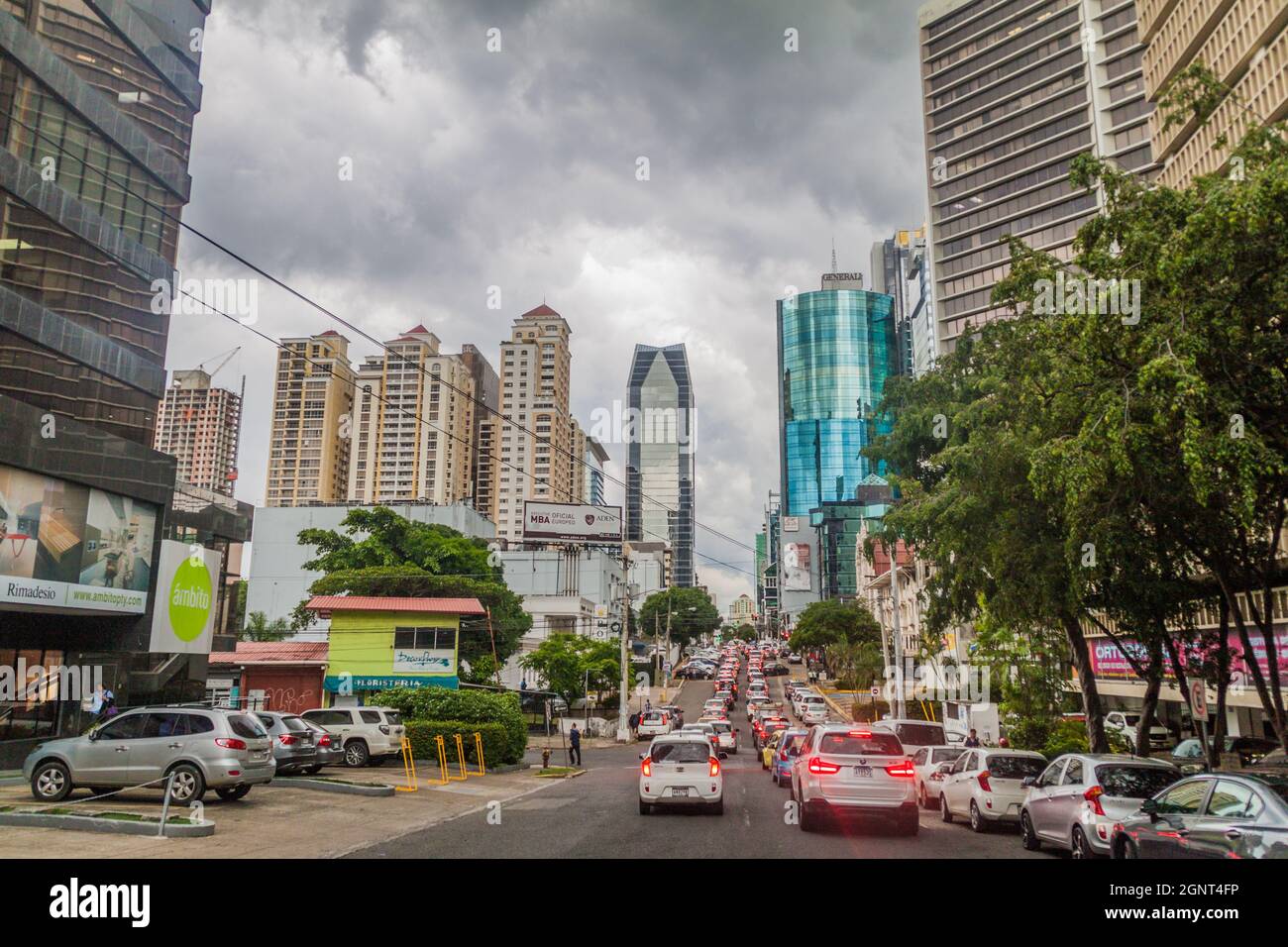 PANAMA CITY, PANAMA - MAY 30, 2016: Street and high rise buildings in ...