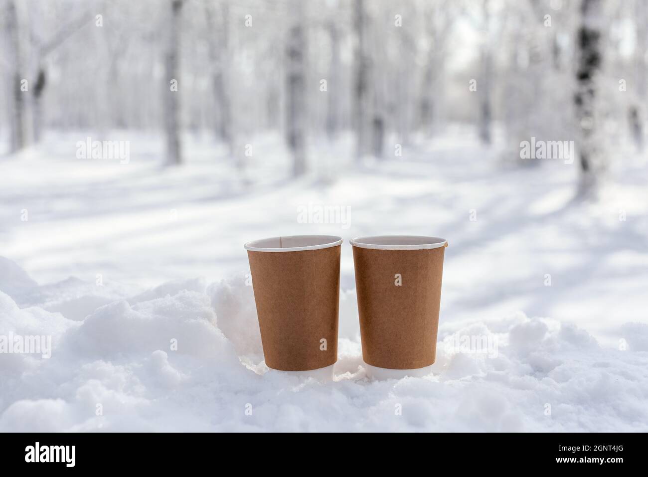 Two paper cups without logos and inscriptions with tea, coffee or hot ...