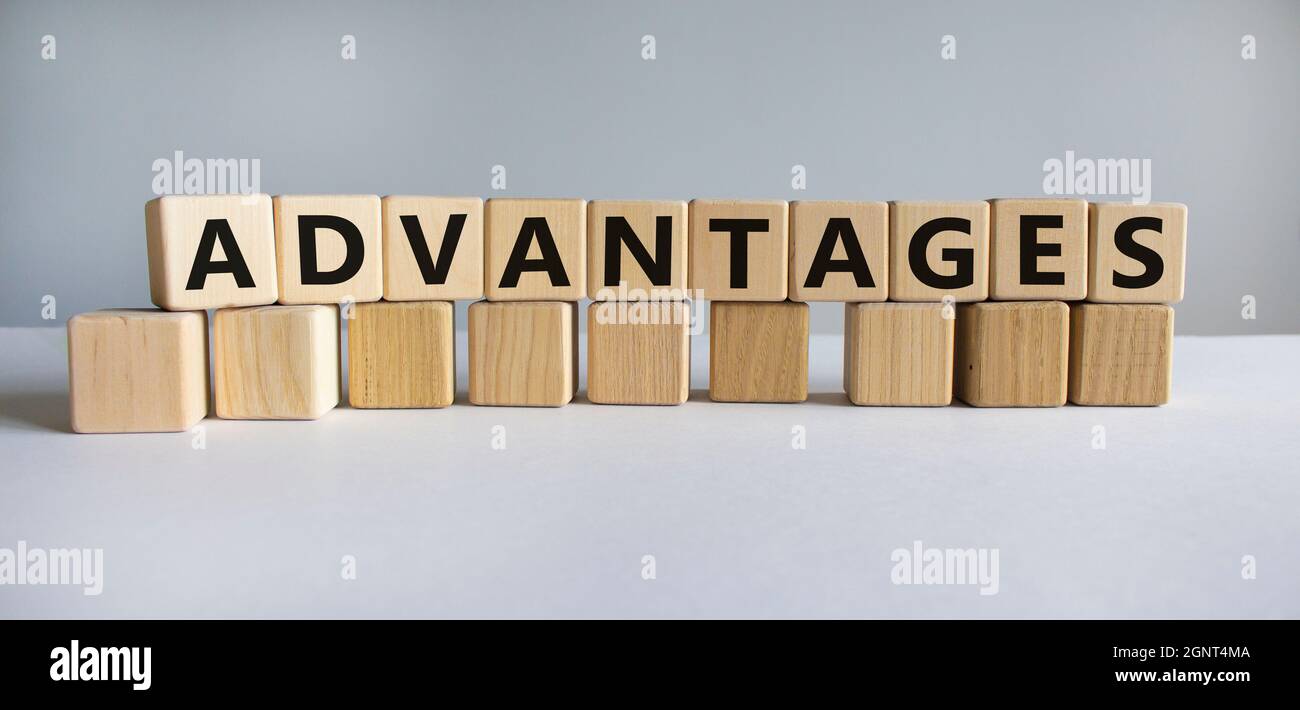 Advantages symbol. Concept word 'advantages' on wooden cubes on a ...