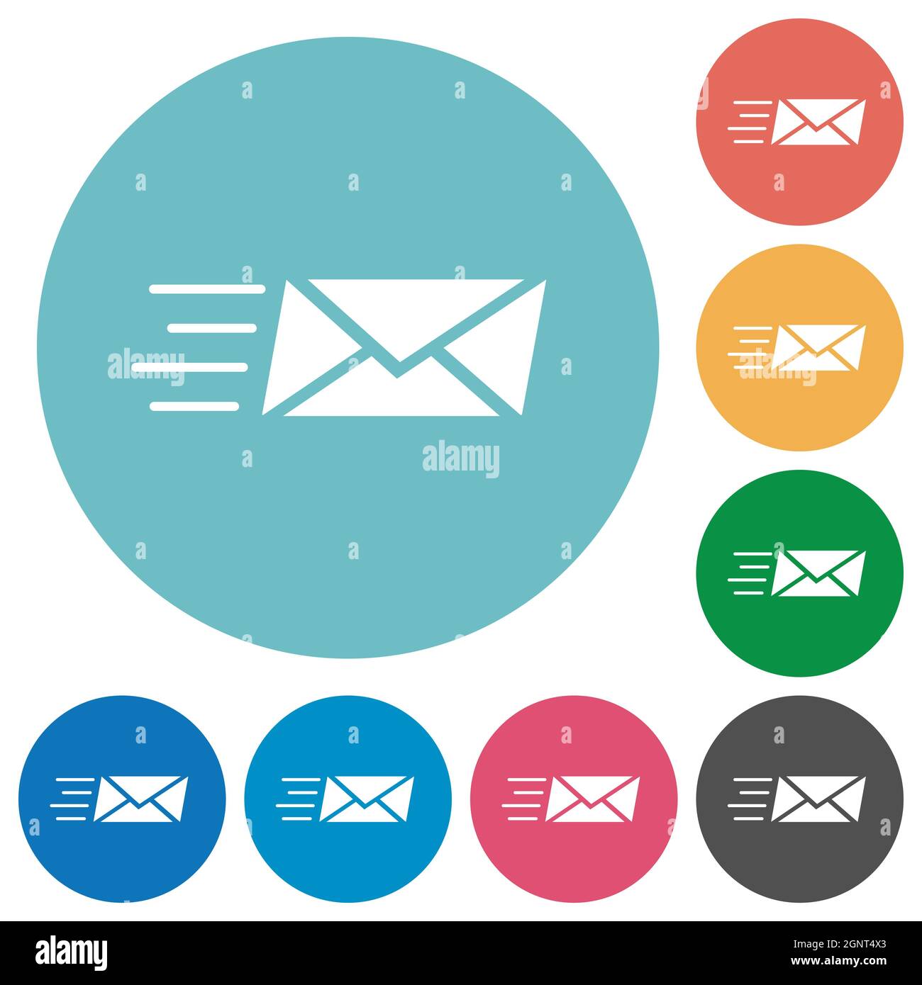 Sending express mail solid flat white icons on round color backgrounds ...
