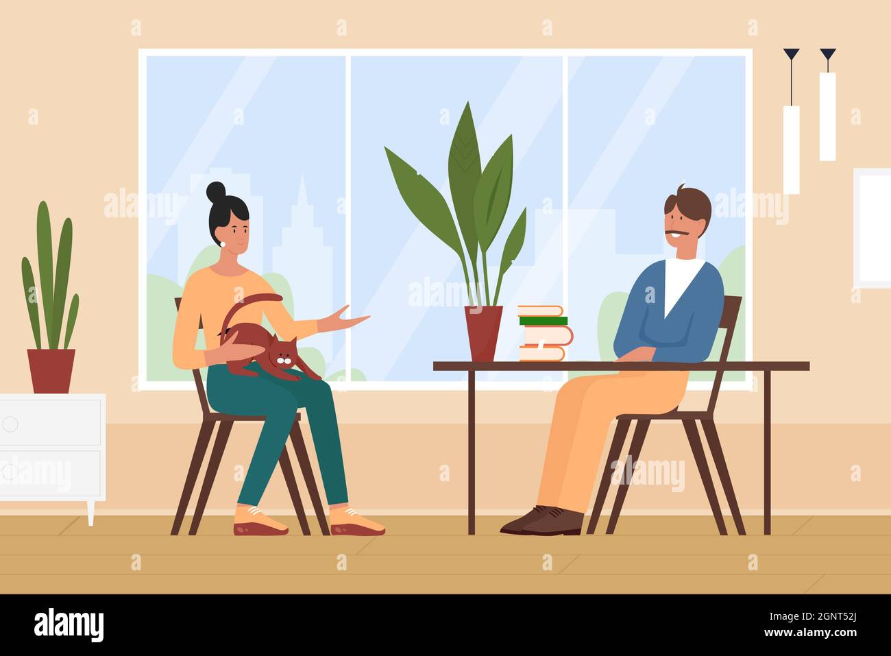 Pet owner and cat on medical veterinary exam vector illustration ...