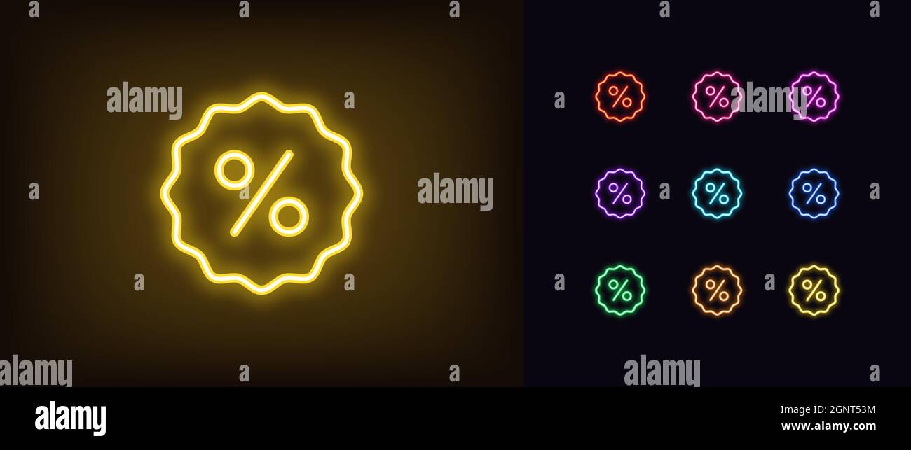 Outline neon percentage icon. Glowing neon percentage sign, discount ...