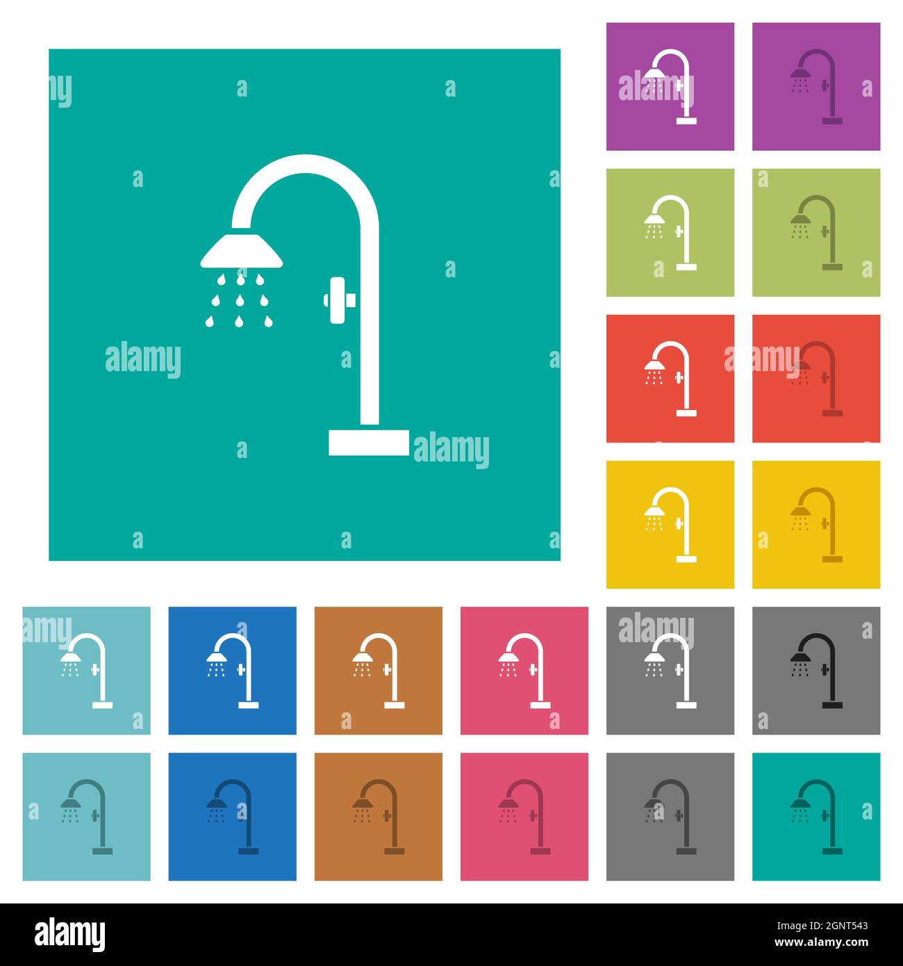 Shower multi colored flat icons on plain square backgrounds. Included ...