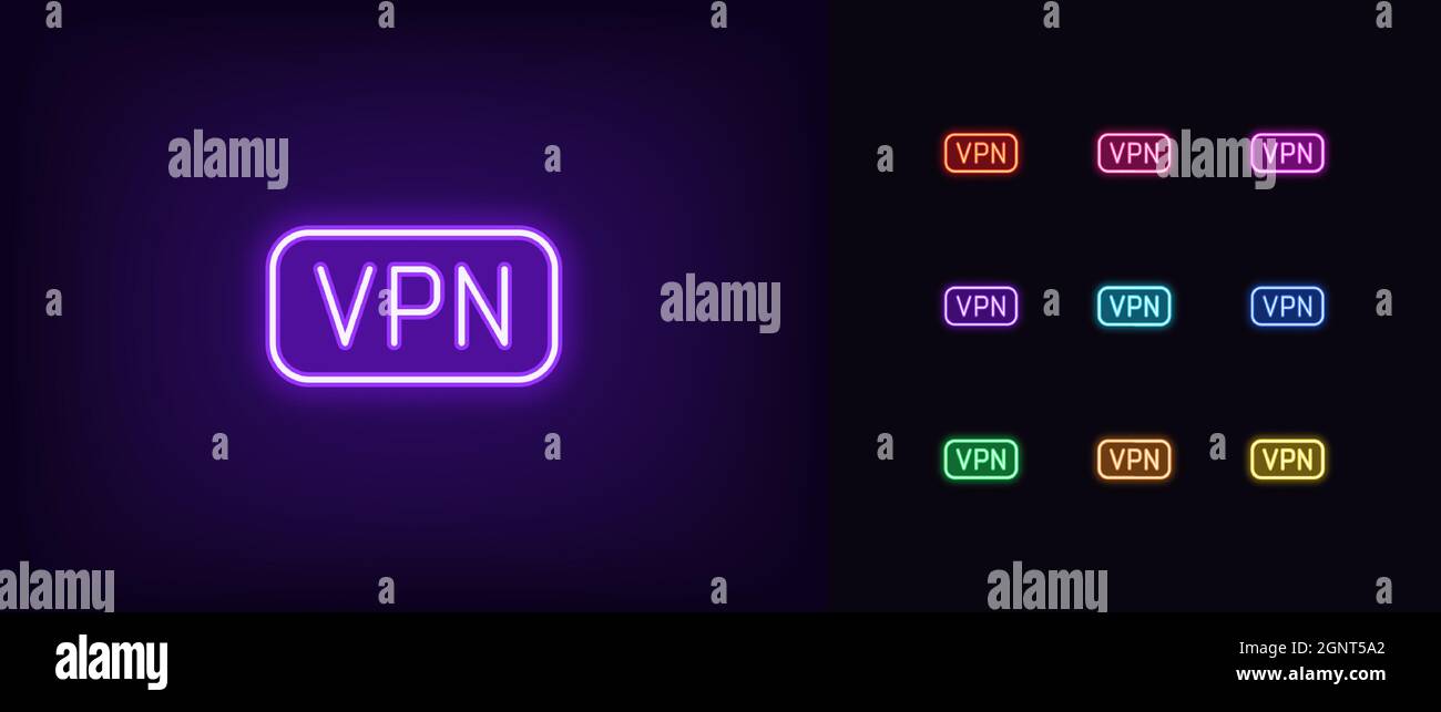 Outline neon VPN icon. Glowing neon vpn sign, virtual private network ...