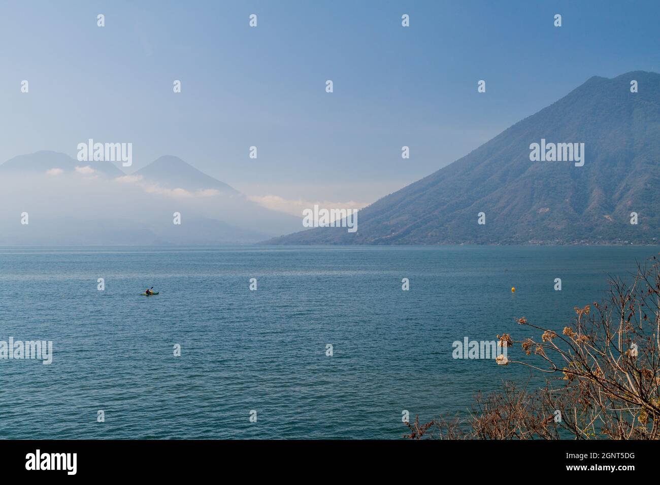 Atitlan lake with a steep slope of San Pedro volcano, Guatemala Stock ...