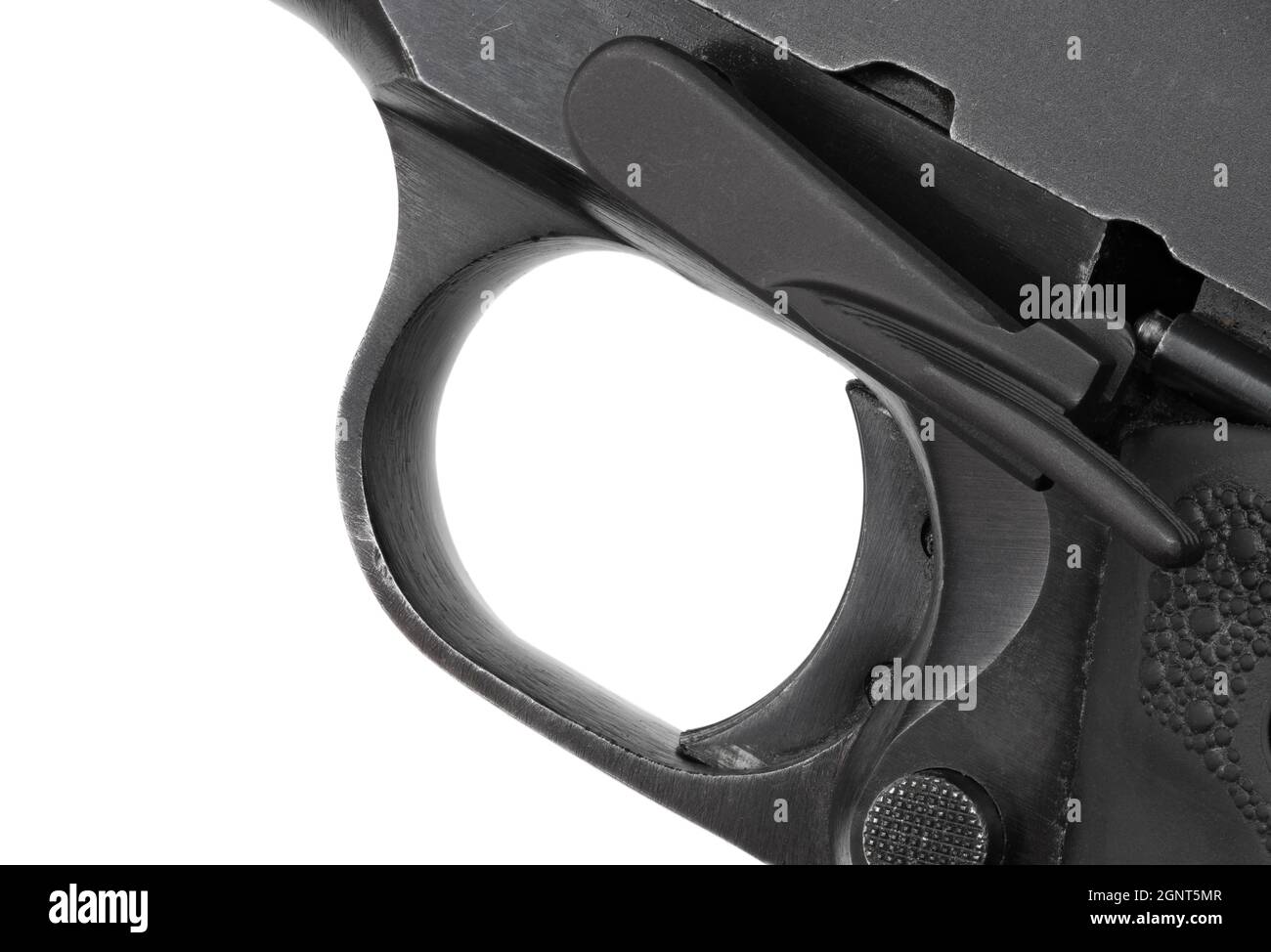 Take down lever on a semi-auto pistol going back into place Stock Photo ...