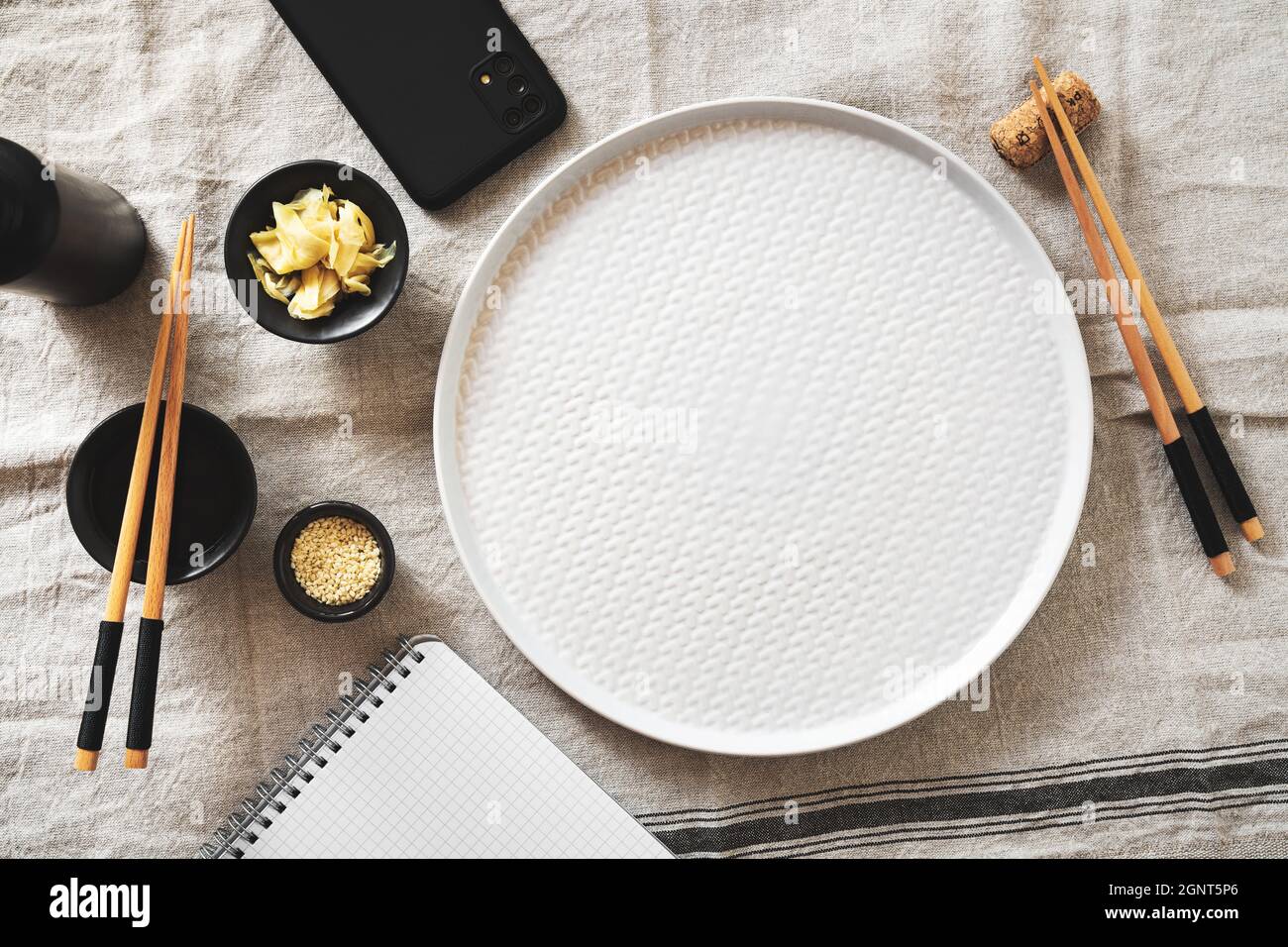 linen empty food background with sushi and asian food theme and concept ...