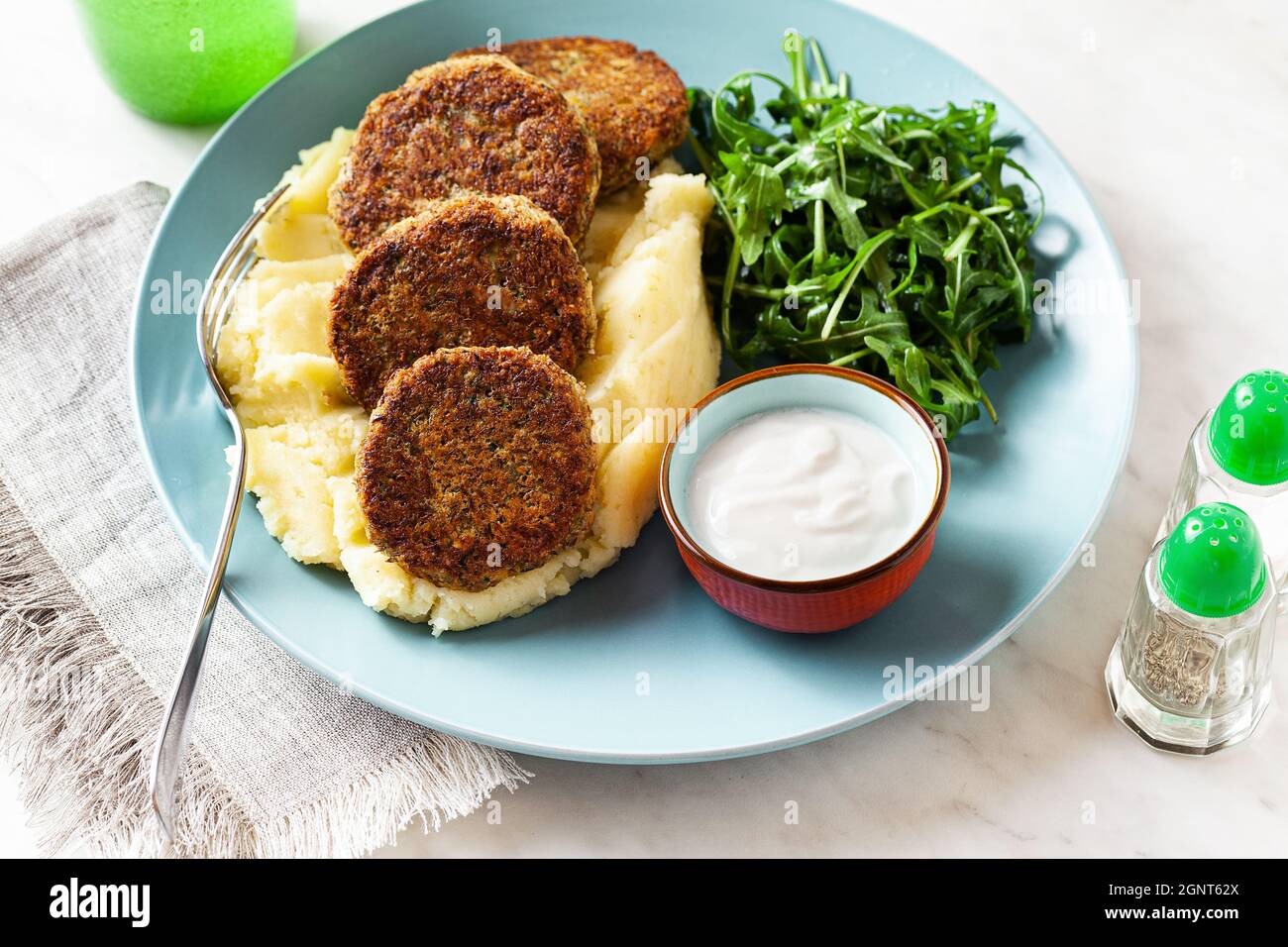vegan lentil cutlets without meat with potatoes and salad. healthy ...