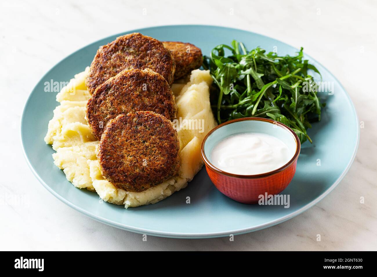 vegan lentil cutlets without meat with potatoes and salad. healthy ...