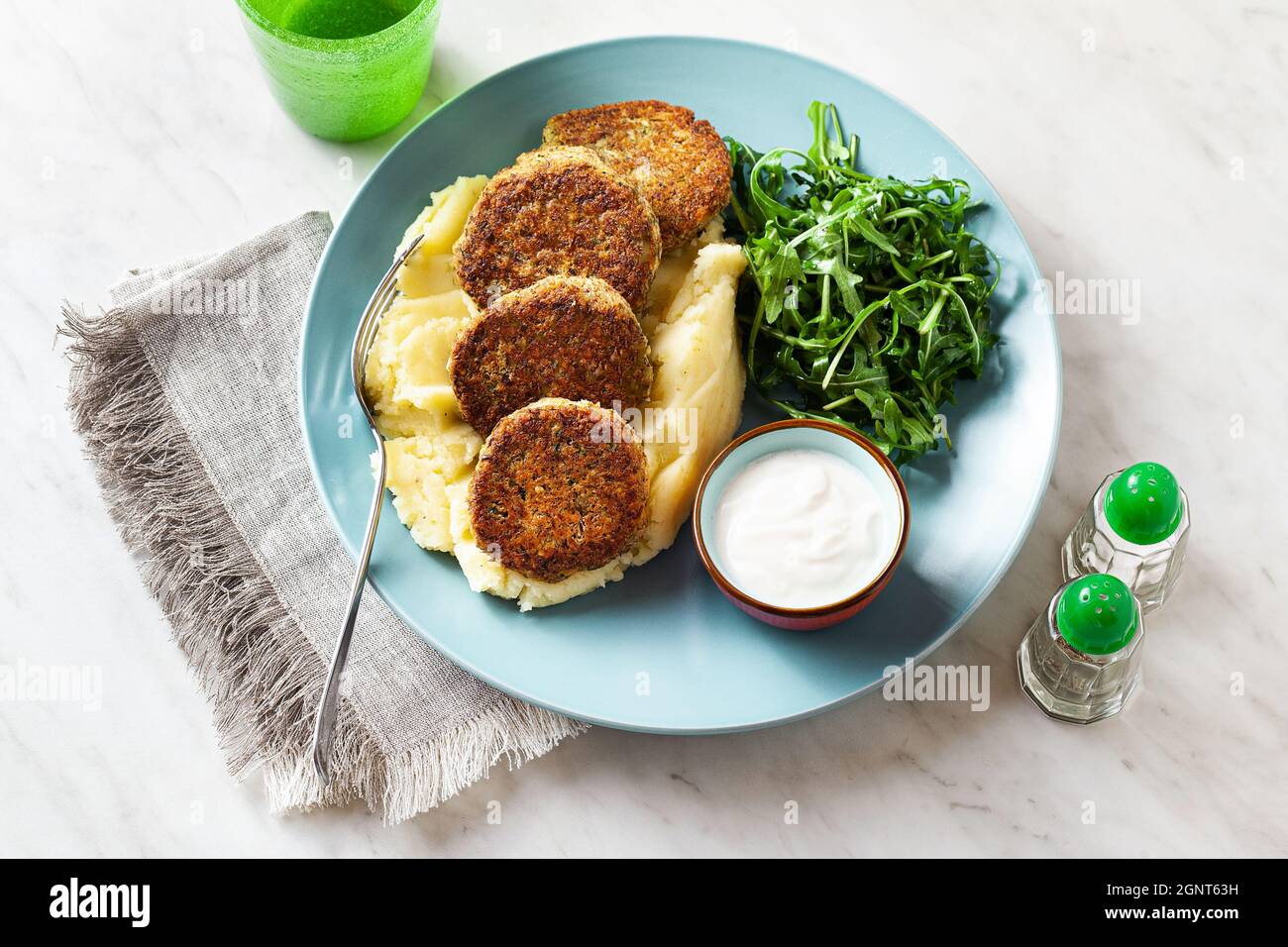 vegan lentil cutlets without meat with potatoes and salad. healthy ...
