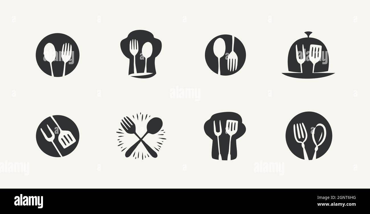 Restaurant food menu logo. Cafe sign. Cooking, cuisine icons set Stock ...