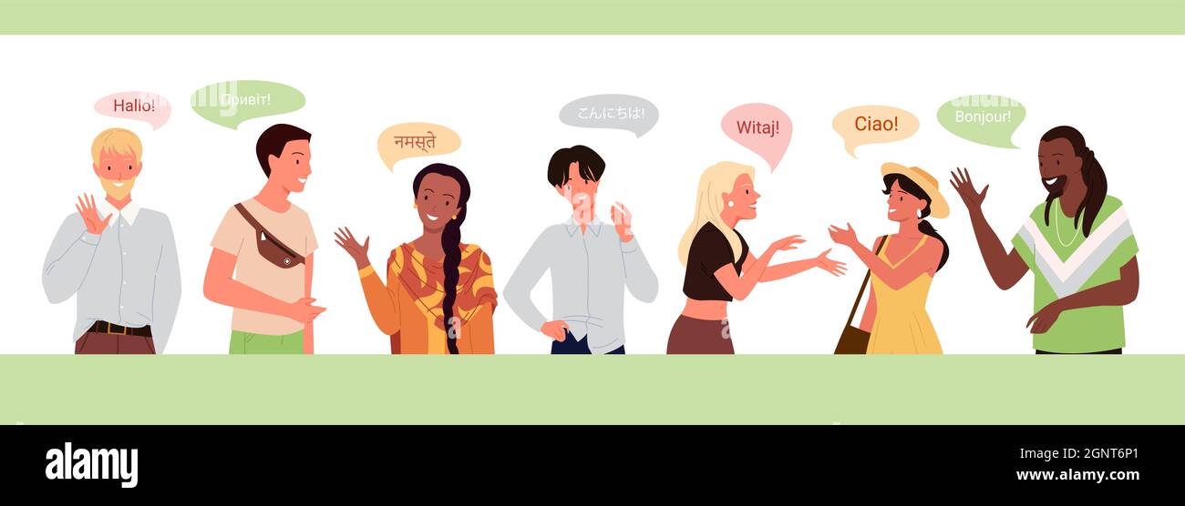 International People Greeting Speak Different Native Languages Vector