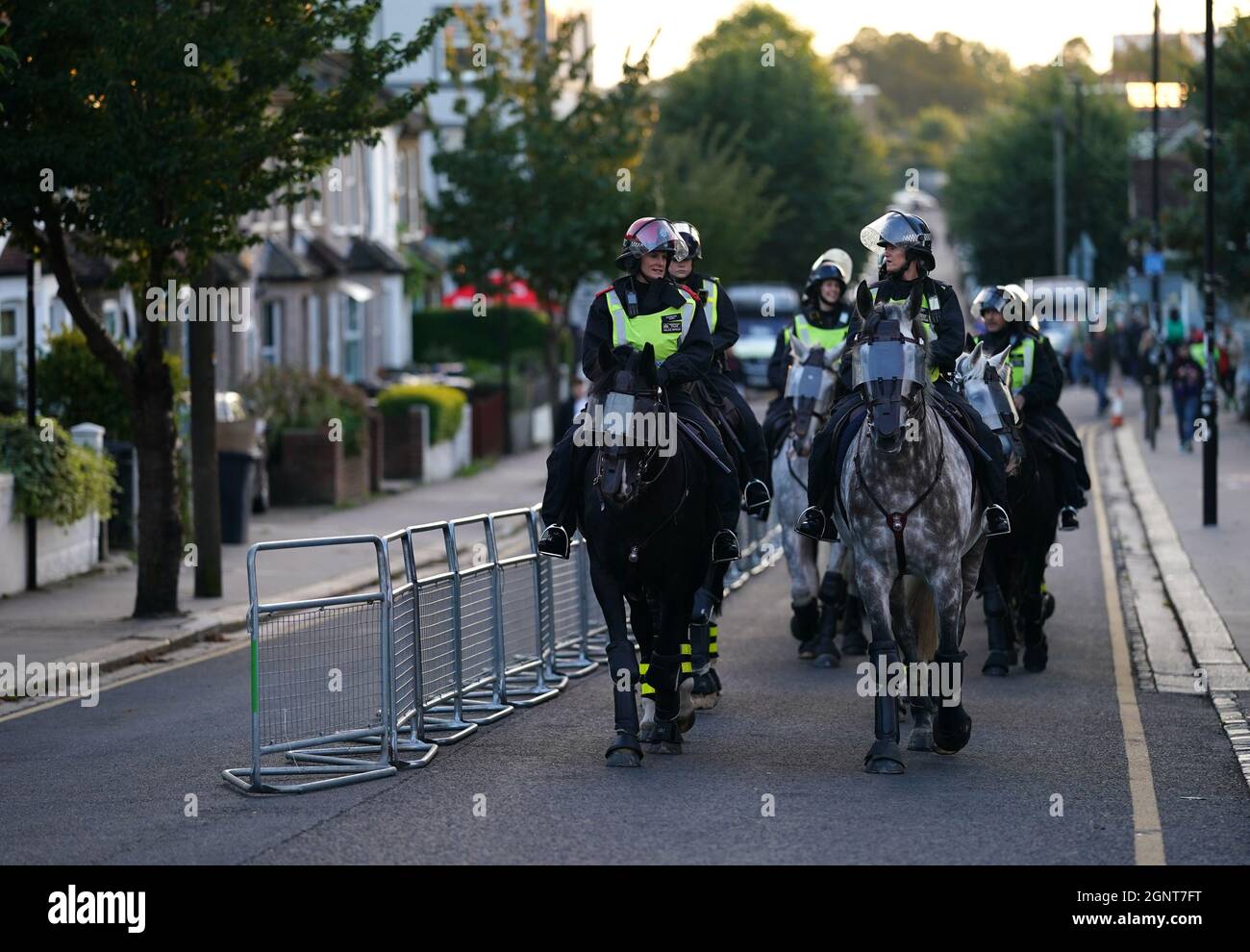 Mounted police outside the stadium before the Premier League match at ...