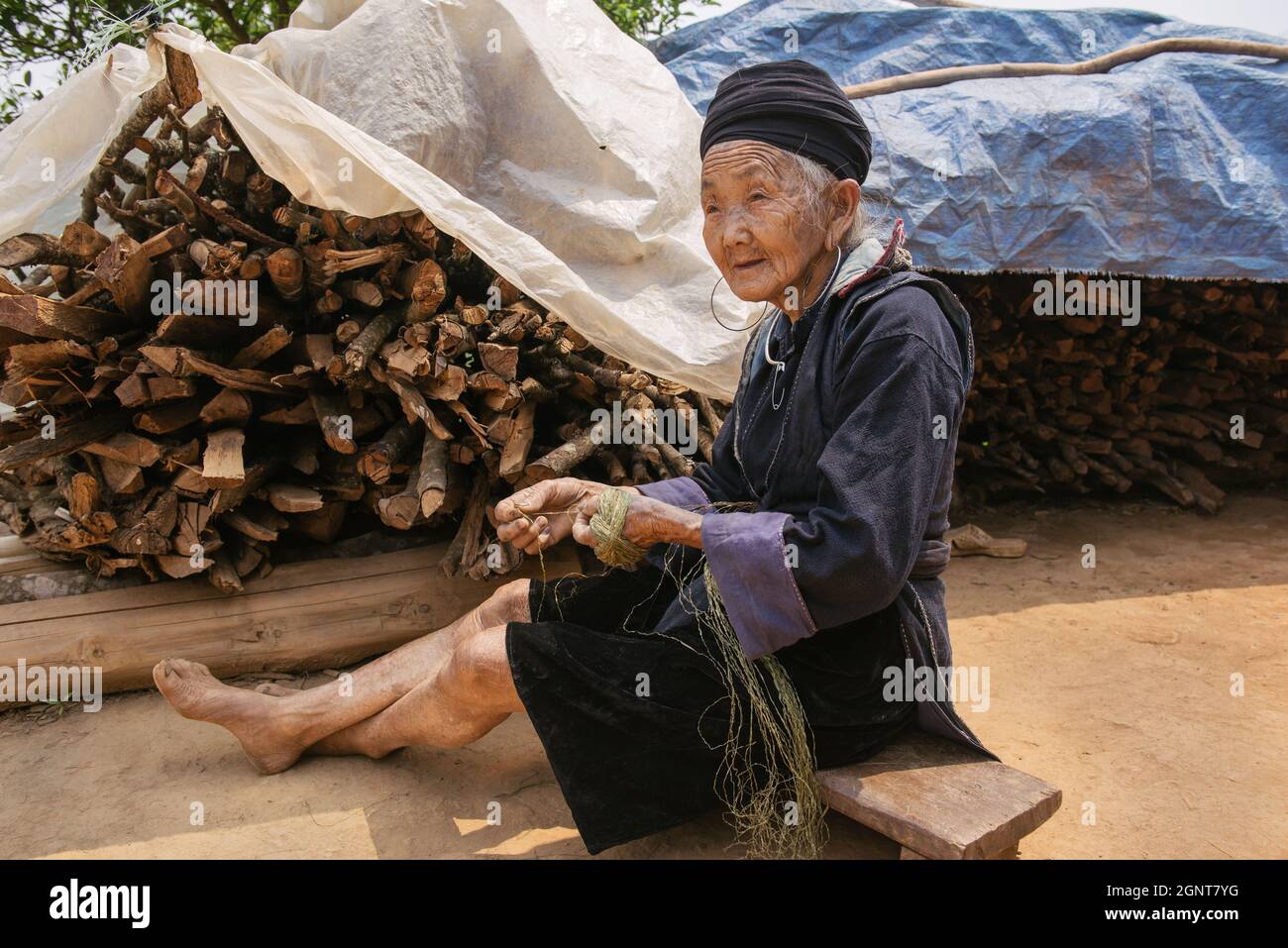 Sapa, Vietnam - April 14, 2016: Old vietnamese woman in the village ...